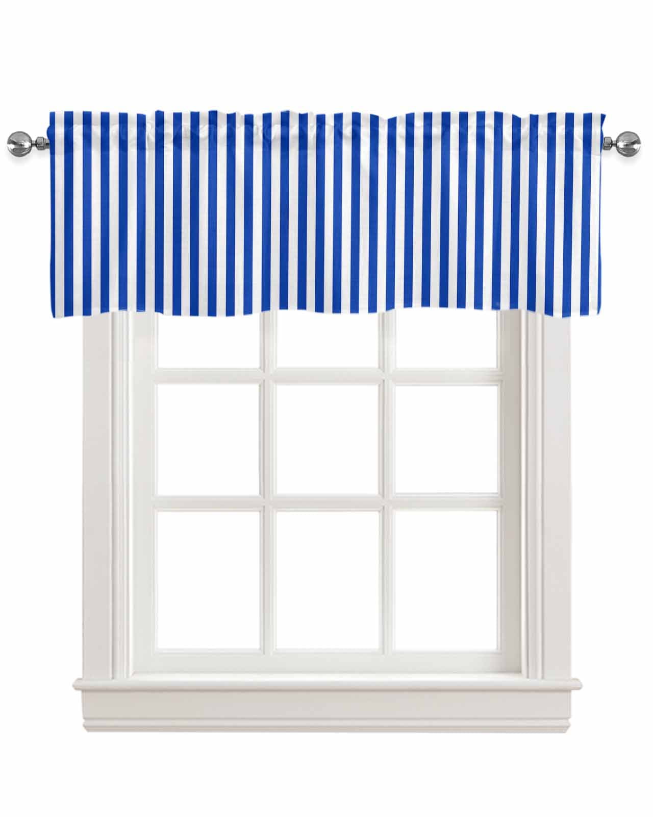 Navy Blue Stripe Kitchen Valances for Windows Farmhouse Linen Window ...