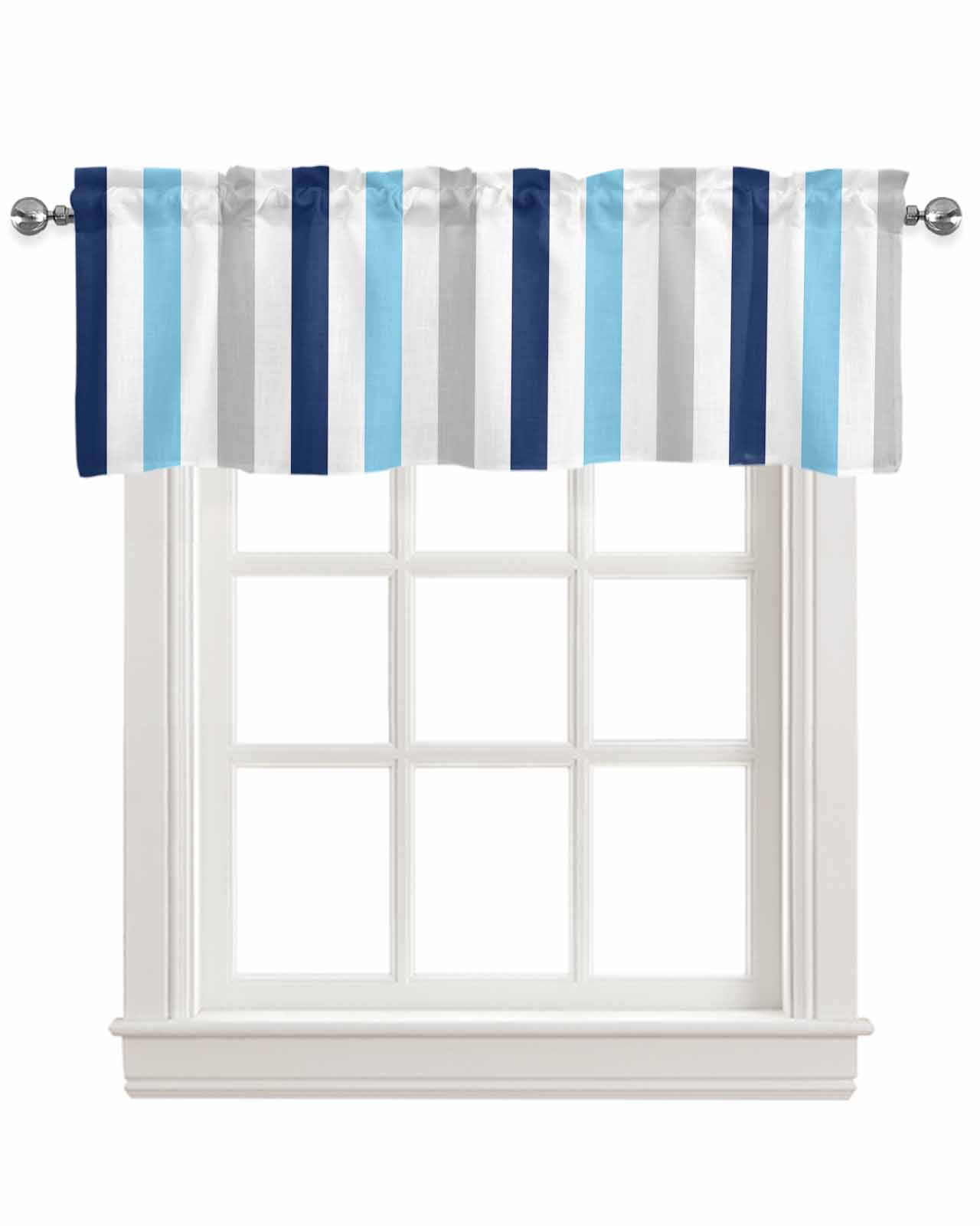 Navy Blue Stripe Kitchen Valances for Windows Farmhouse Linen Window ...