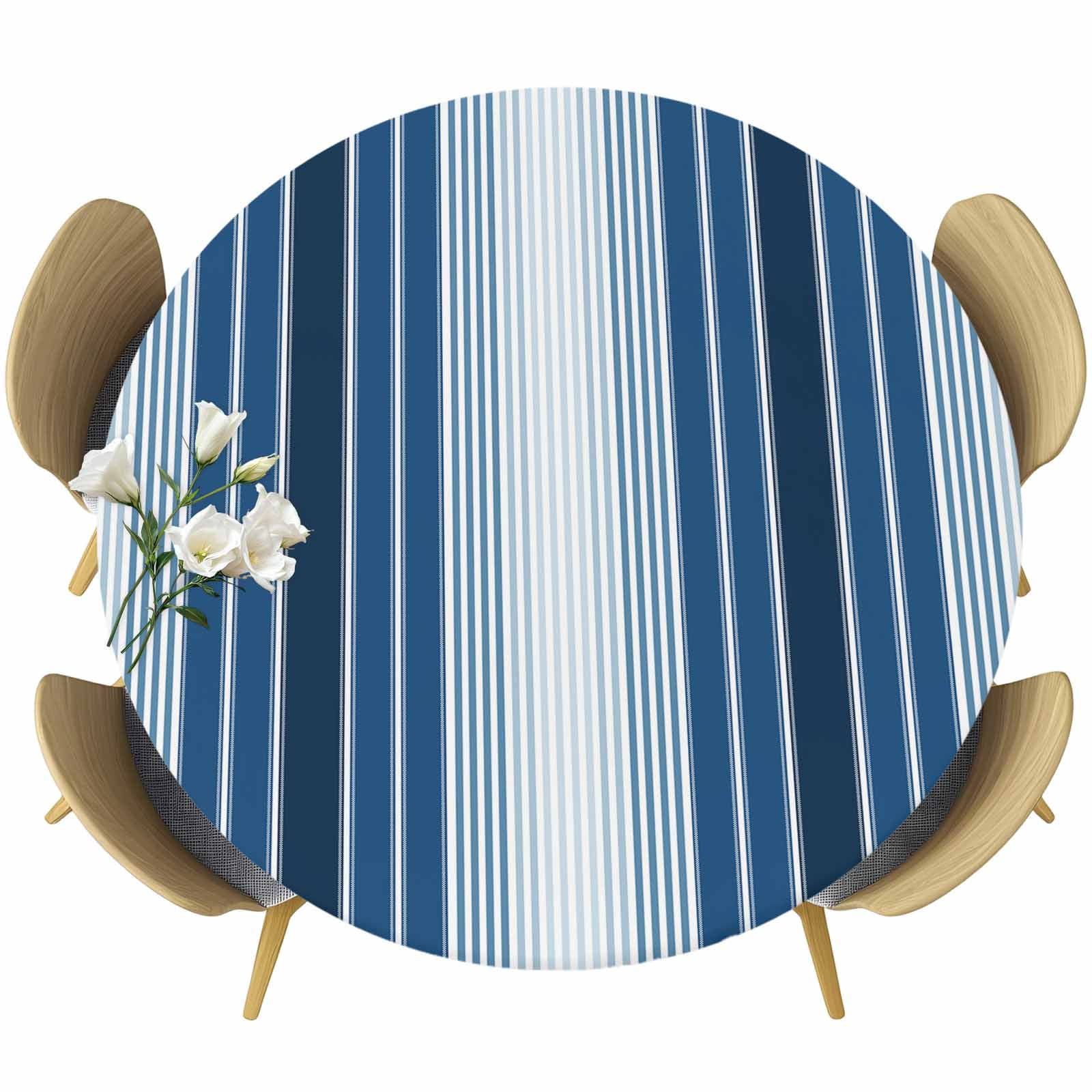 Navy Blue Stripe Round Tablecloth 55-60 Inch Round Fitted Table Cloth ...