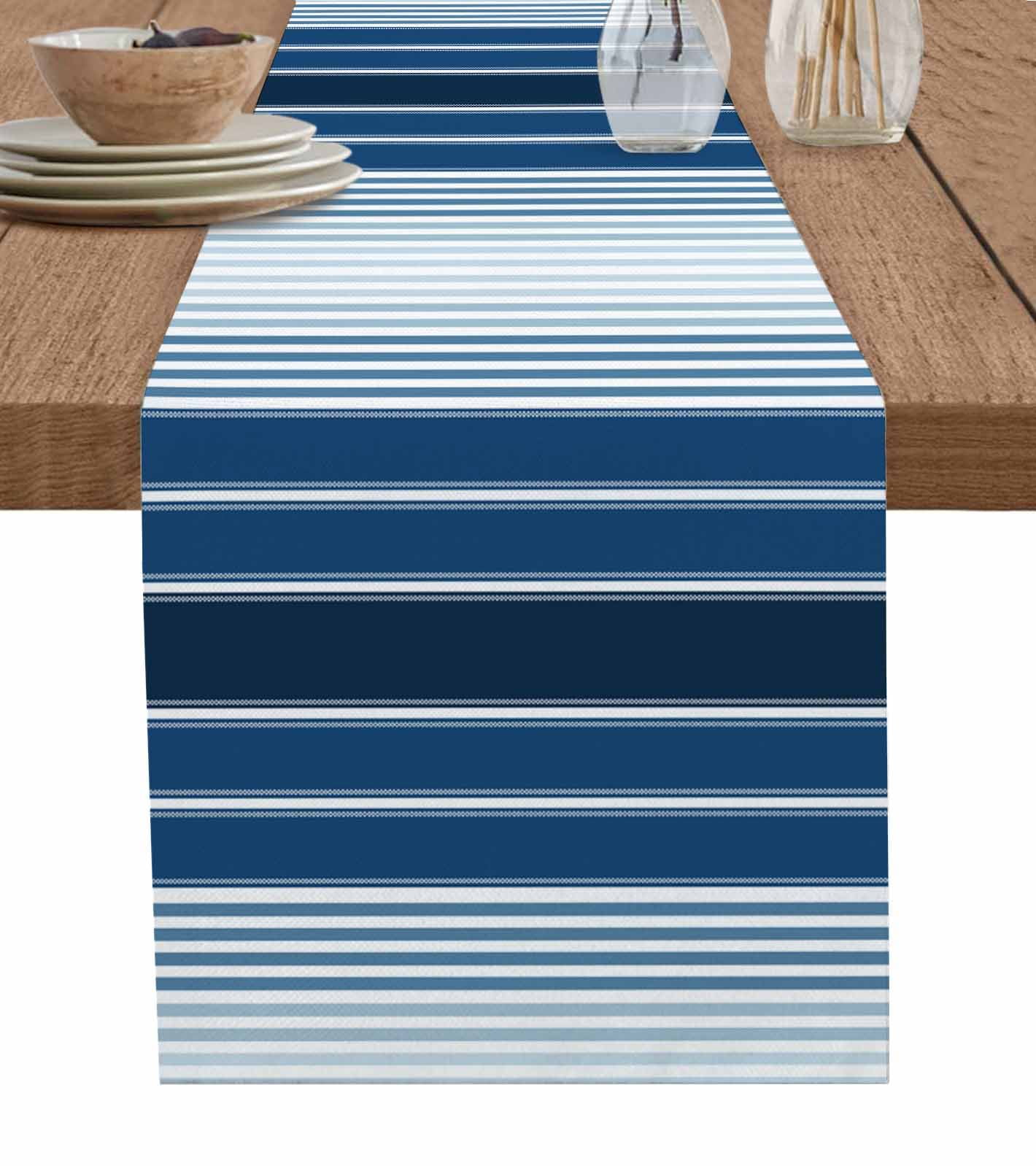Navy Blue Stripe Table Runner 72 Inches, Modern Blue Ombre Vertical ...