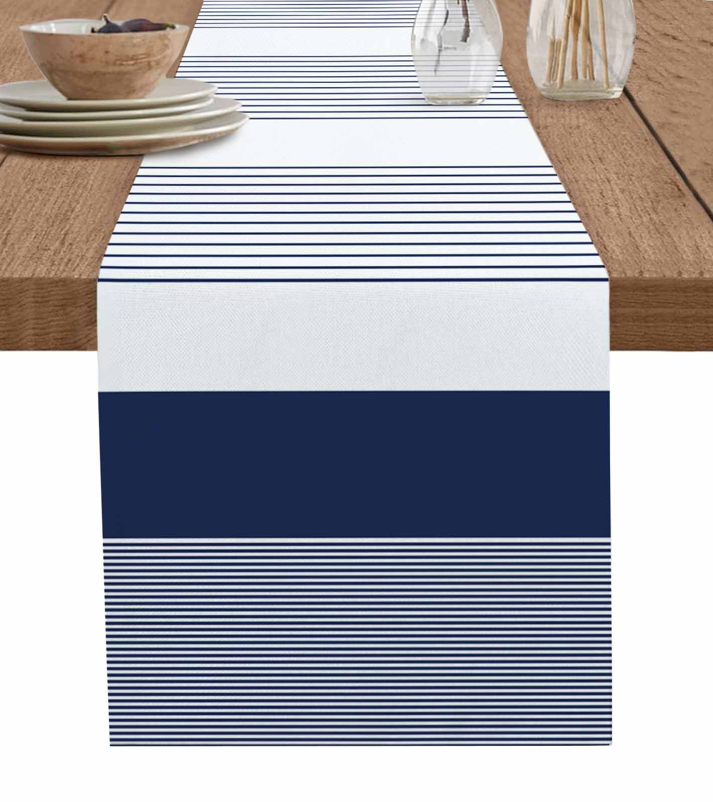 Navy Blue Stripe Table Runner Cotton Linen 36 Inch Holiday Dresser ...