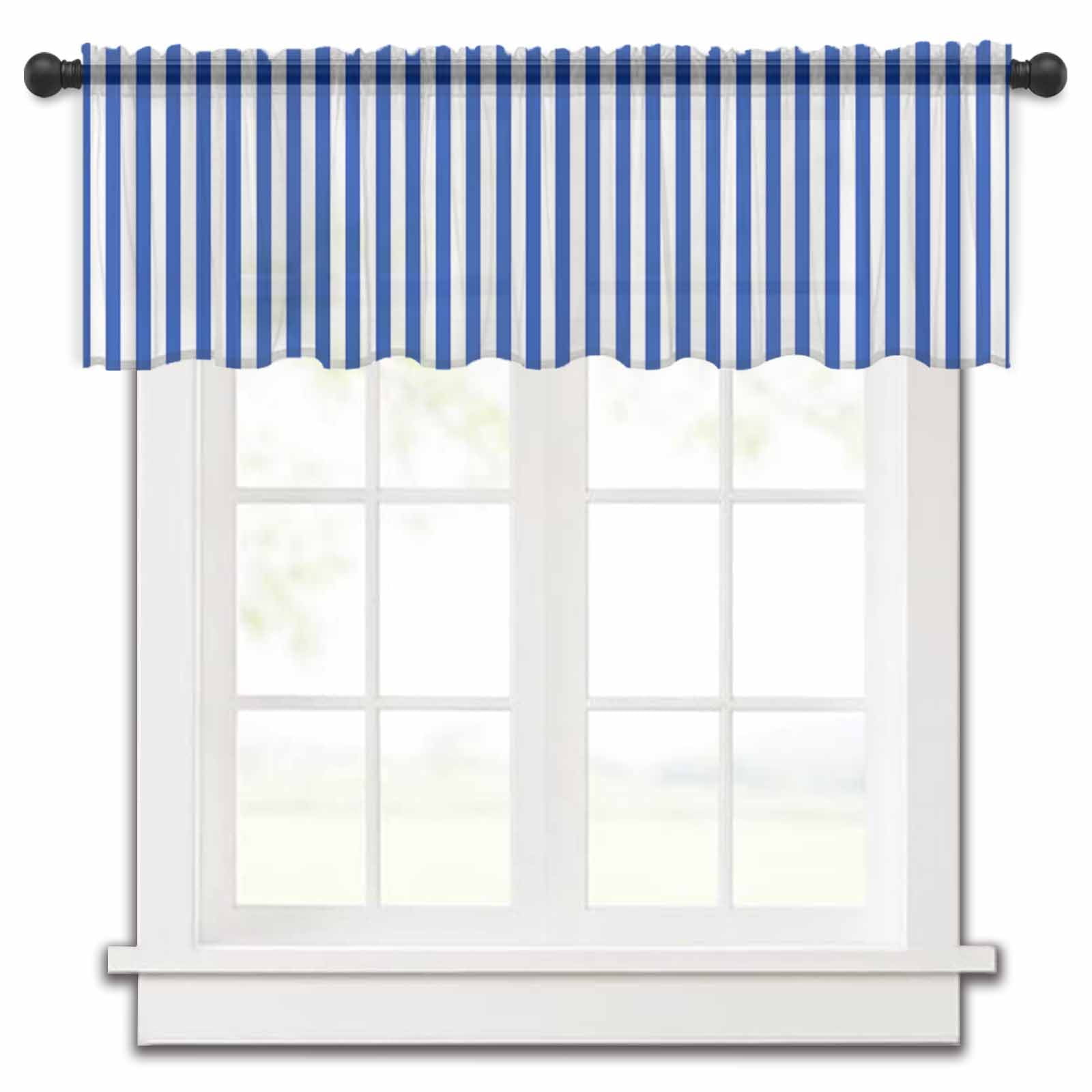 Navy Blue Stripe Valance Curtains for Kitchen/Living Room/Bathroom ...