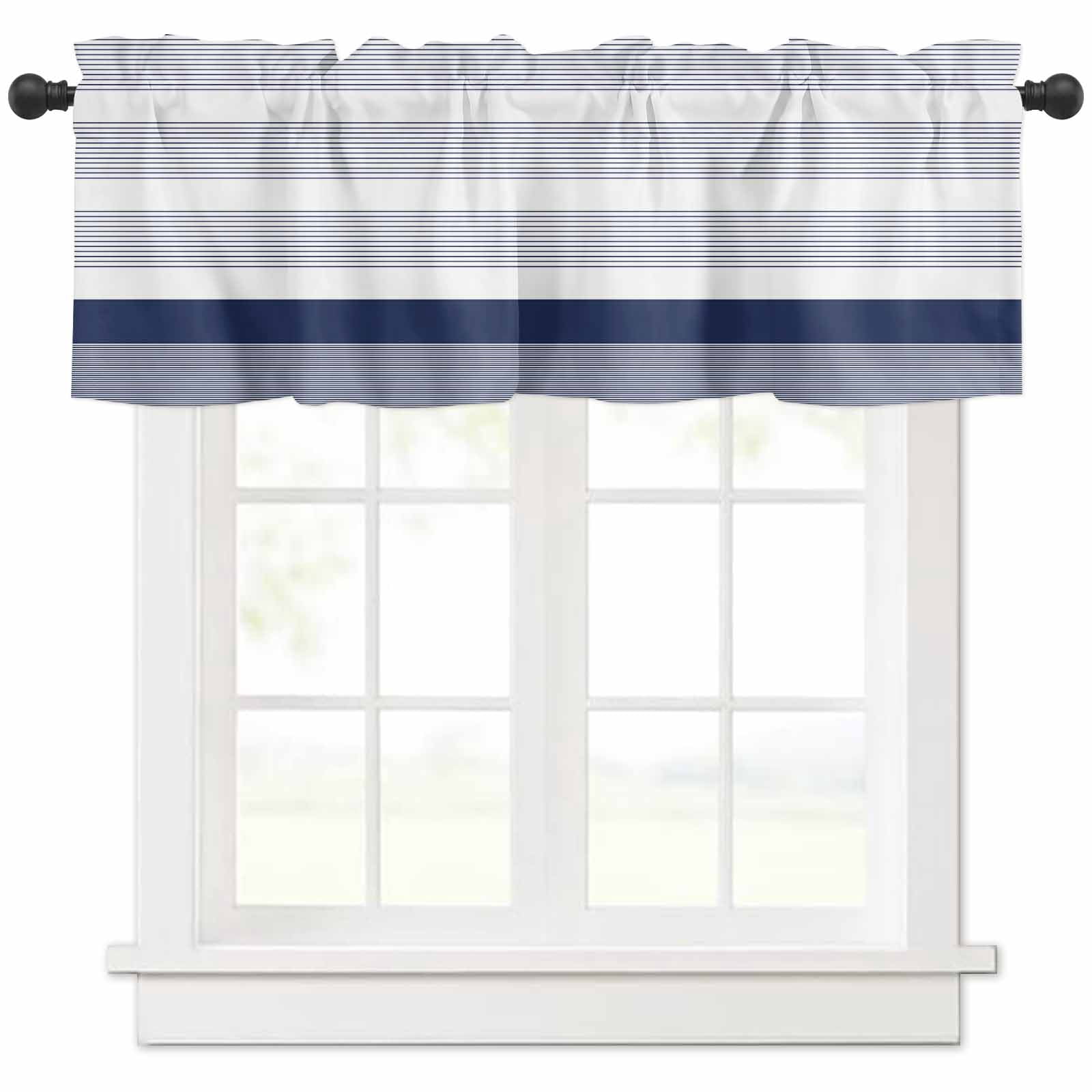 Navy Blue Stripe Valances for Windows Farmhouse Kitchen Curtains ...