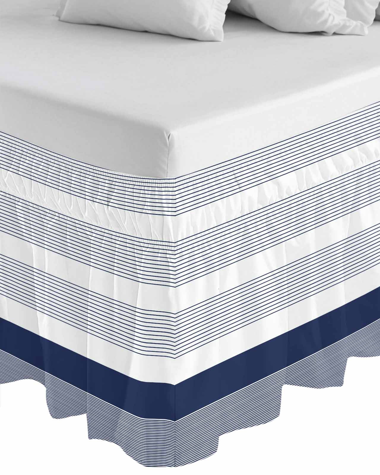 Navy Blue Stripe Wrap Around Bed Skirts for Queen Bed 18
