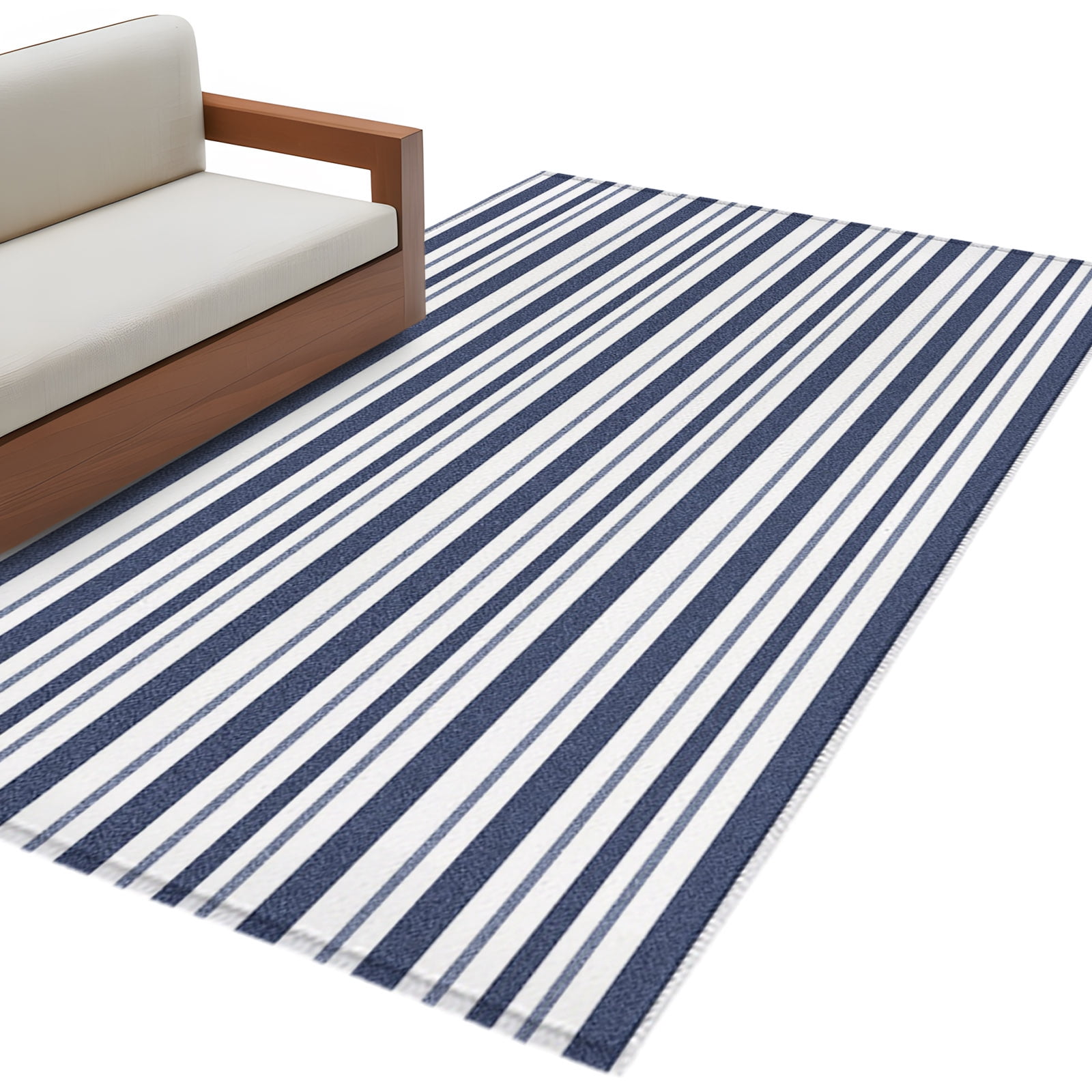 Navy Blue Striped Area Rug 3x5 Washable Rug Non Slip Farmhouse Vintage ...