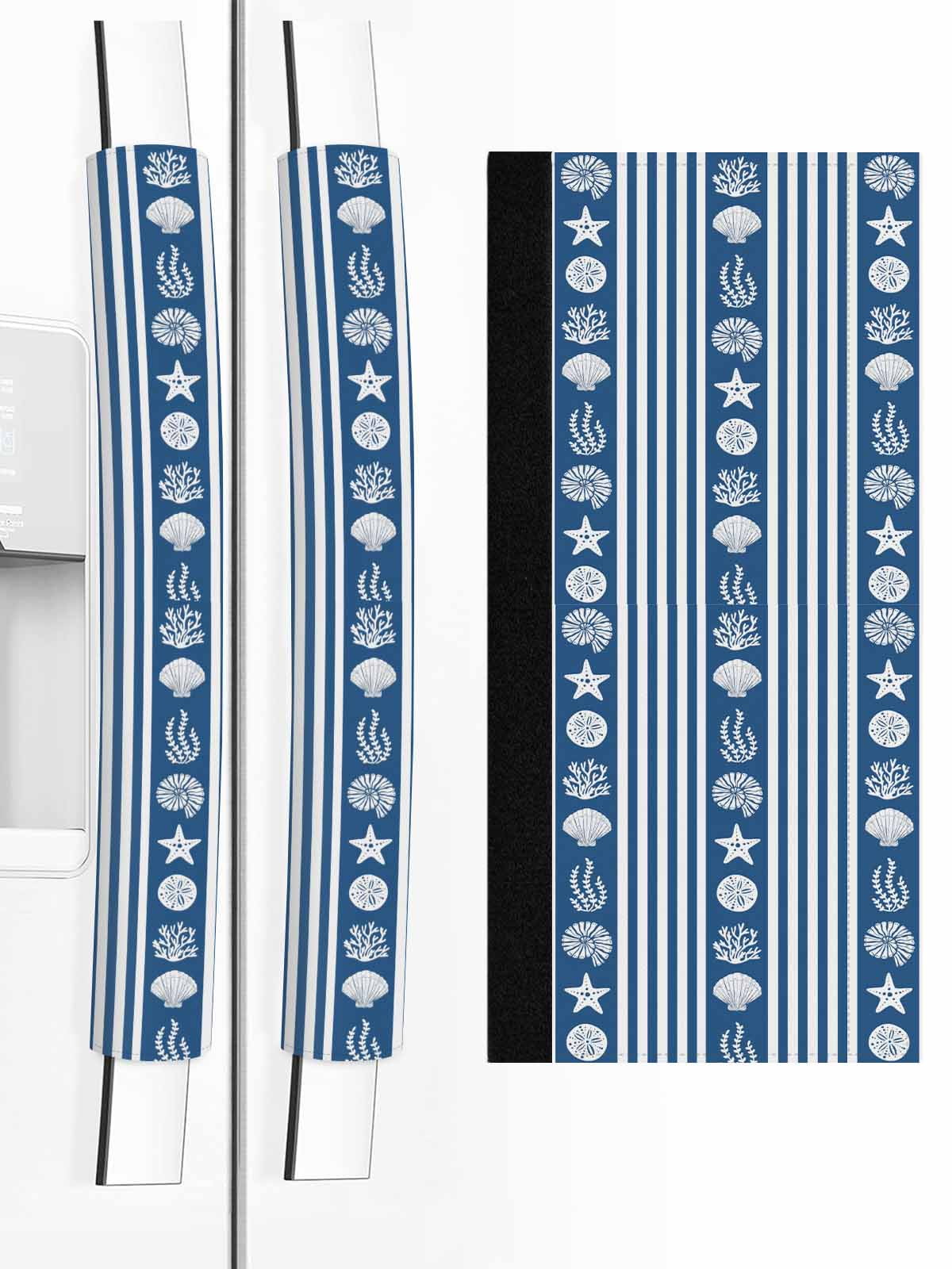 Navy Blue Striped Coastal Refrigerator Door Handle Covers Set of 2 ...