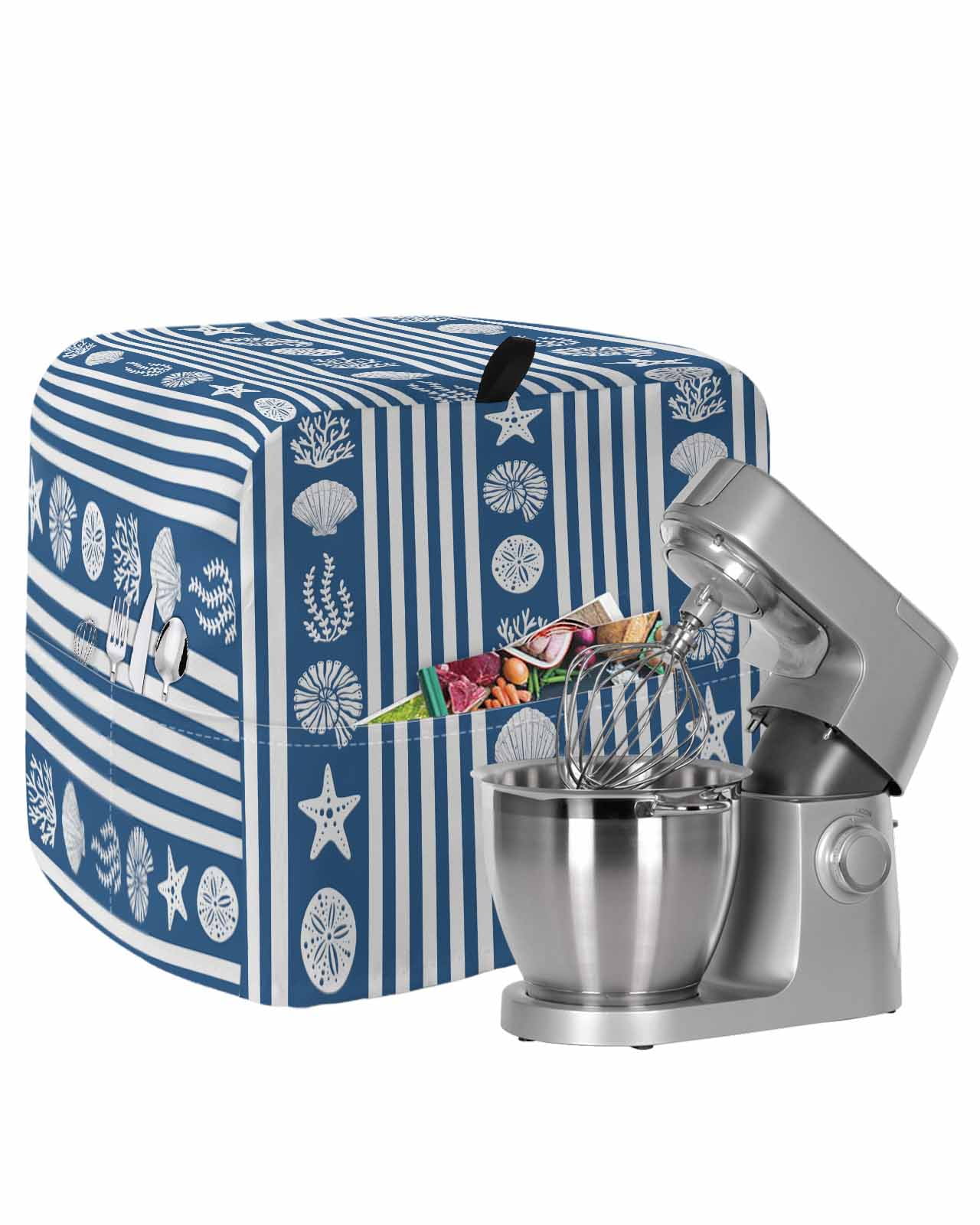 Navy Blue Striped Coastal Stand Mixer Dust Cover with Storage Pocket ...