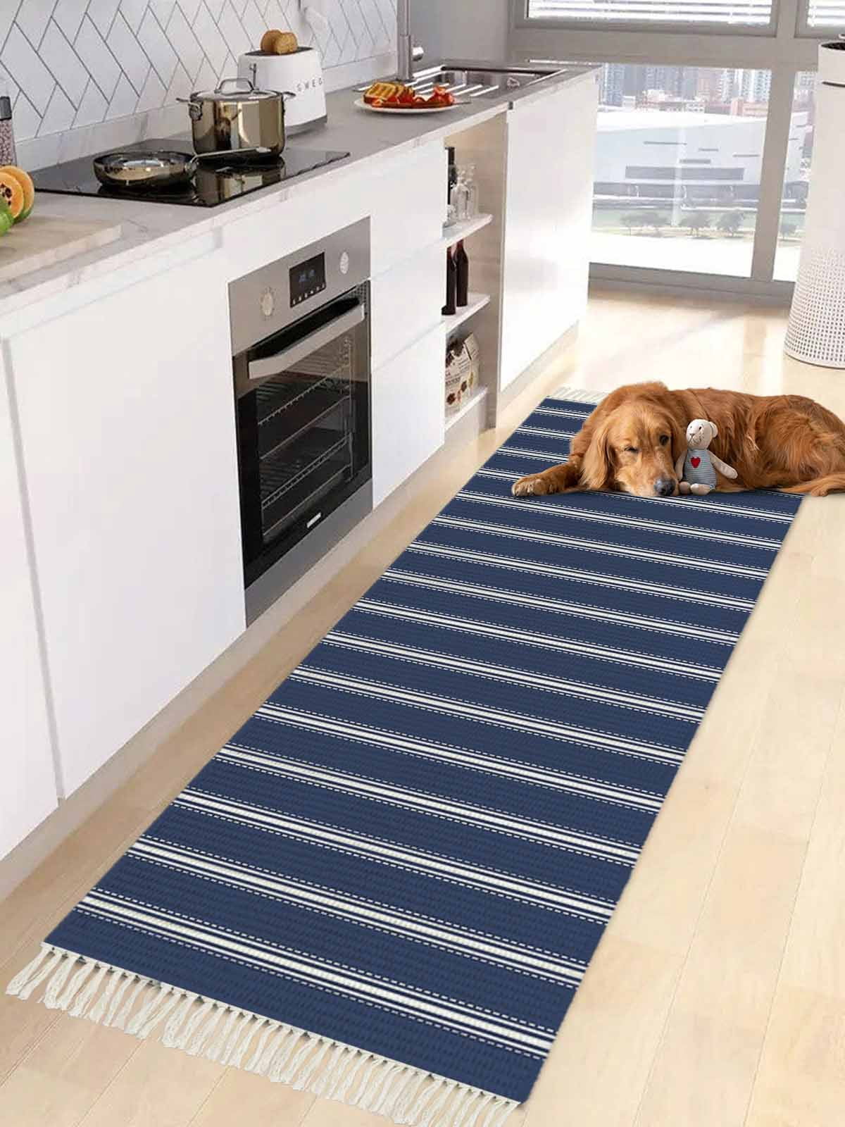 Navy Blue Striped Entryway Runner Rug 2x4ft,Navy Blue White Farmhouse ...