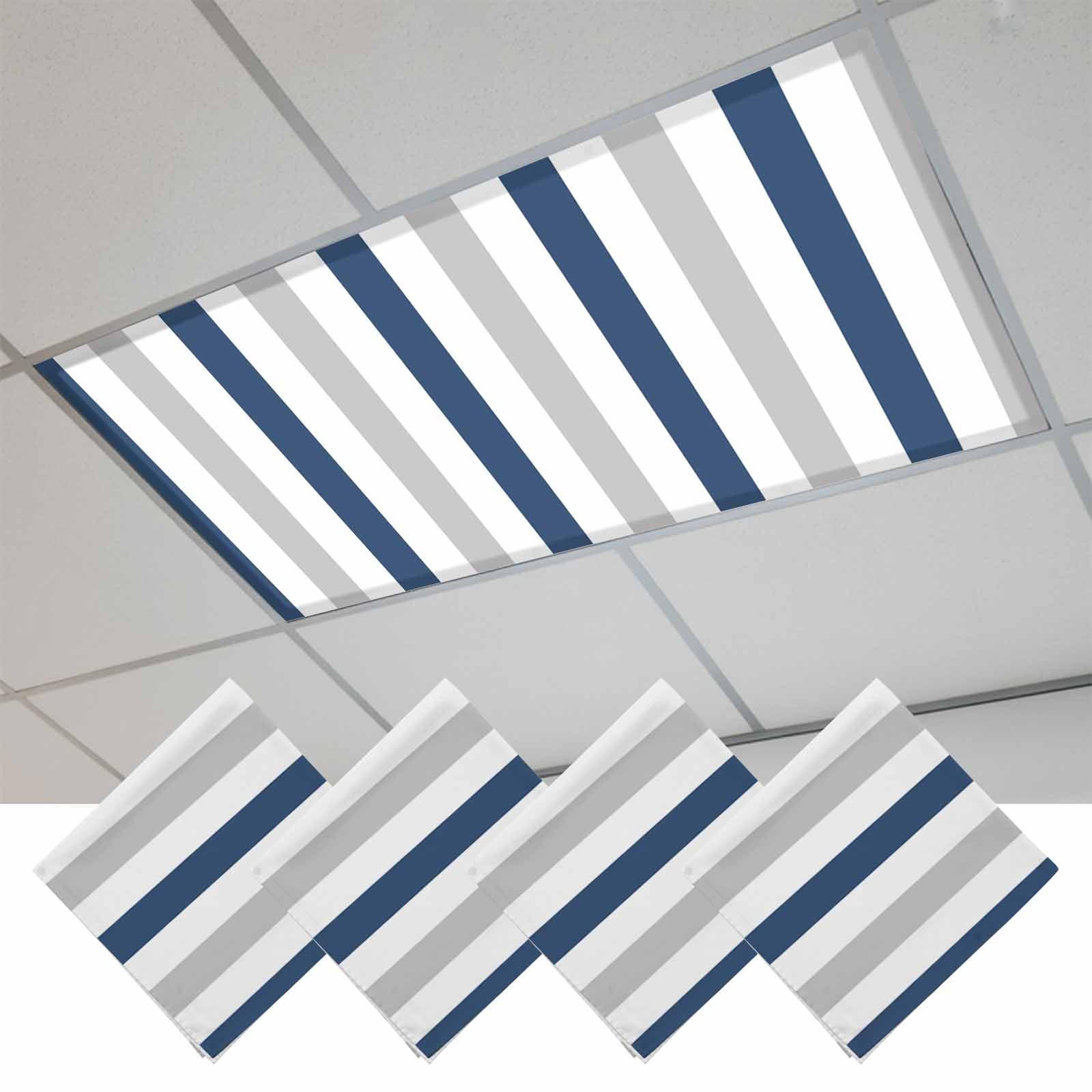 Navy Blue Striped Magnetic Fluorescent Light Covers for Ceiling Lights ...
