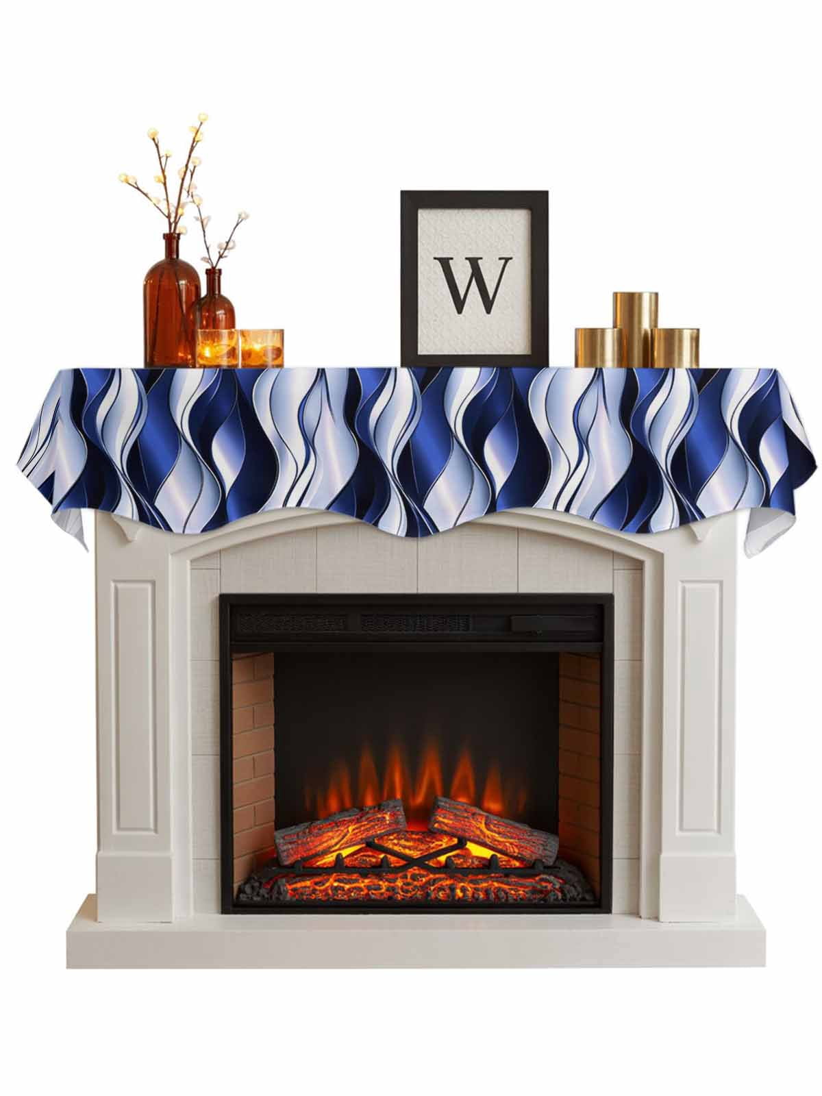 Navy Blue Striped Ombre Fireplace Mantle Scarf, Modern Blue Moire ...