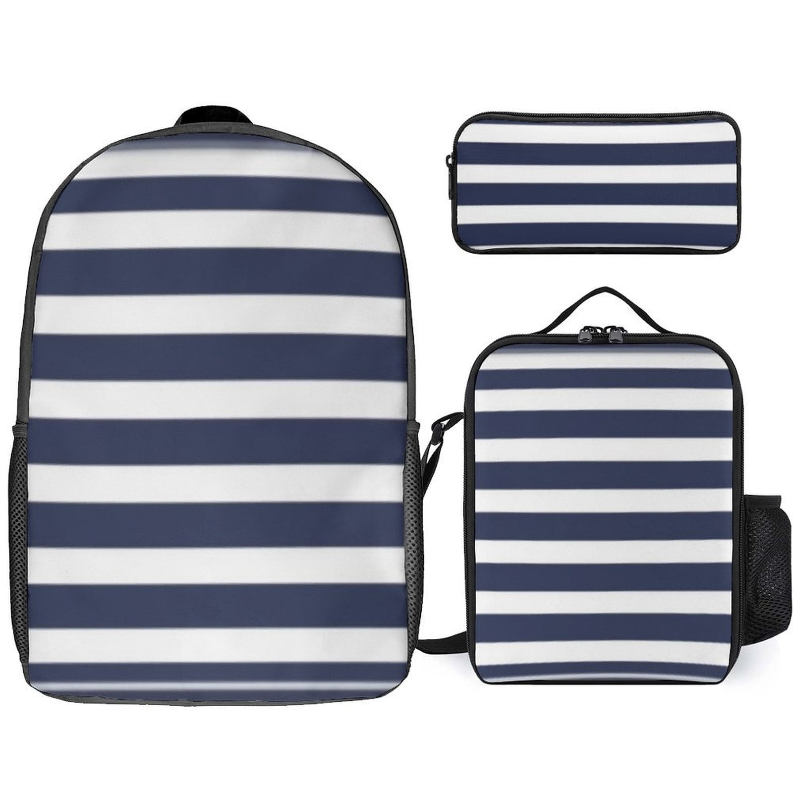 Navy Blue Striped Pattern-1 3D Printed 3pcs/Set Bags Laptop Daypack ...