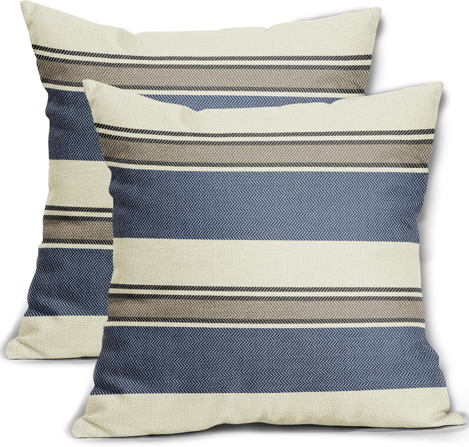Navy Blue Striped Pillow Covers 18x18 Set of 2 Blue Brown Boho Stripe ...