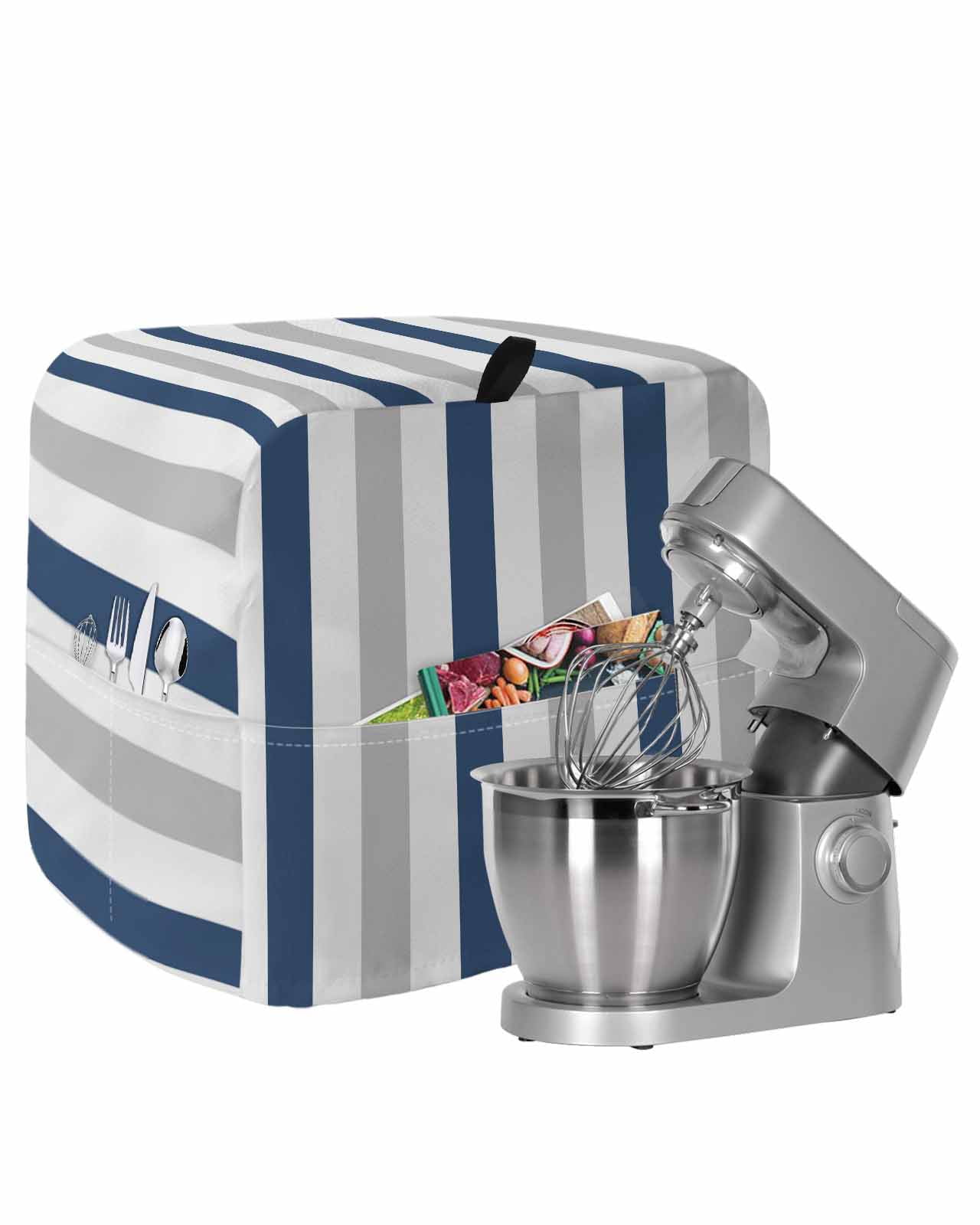 Navy Blue Striped Stand Mixer Dust Cover with Storage Pocket & Handles ...