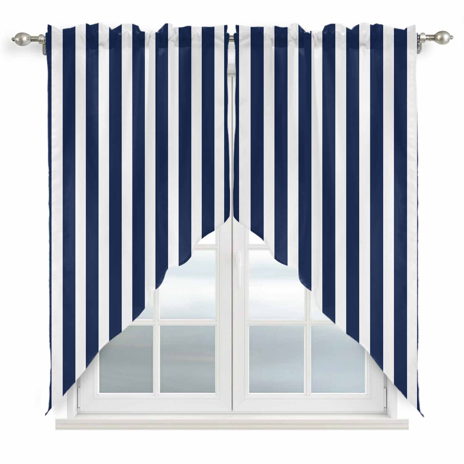 Navy Blue Striped Swag Curtain Valances, Modern Farmhouse Blue White ...