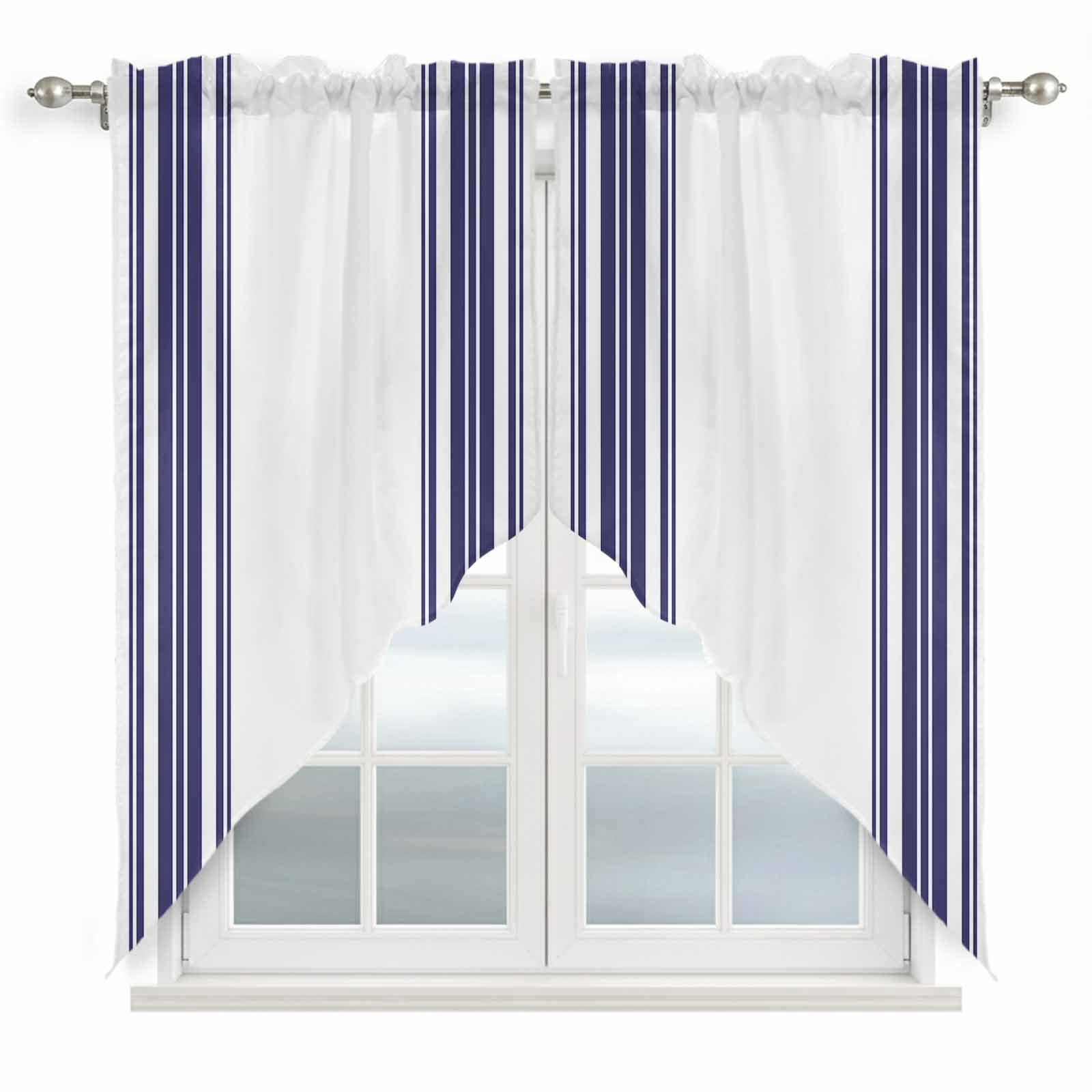 Navy Blue Striped Swag Curtain Valances,Modern White Striped Abstract ...