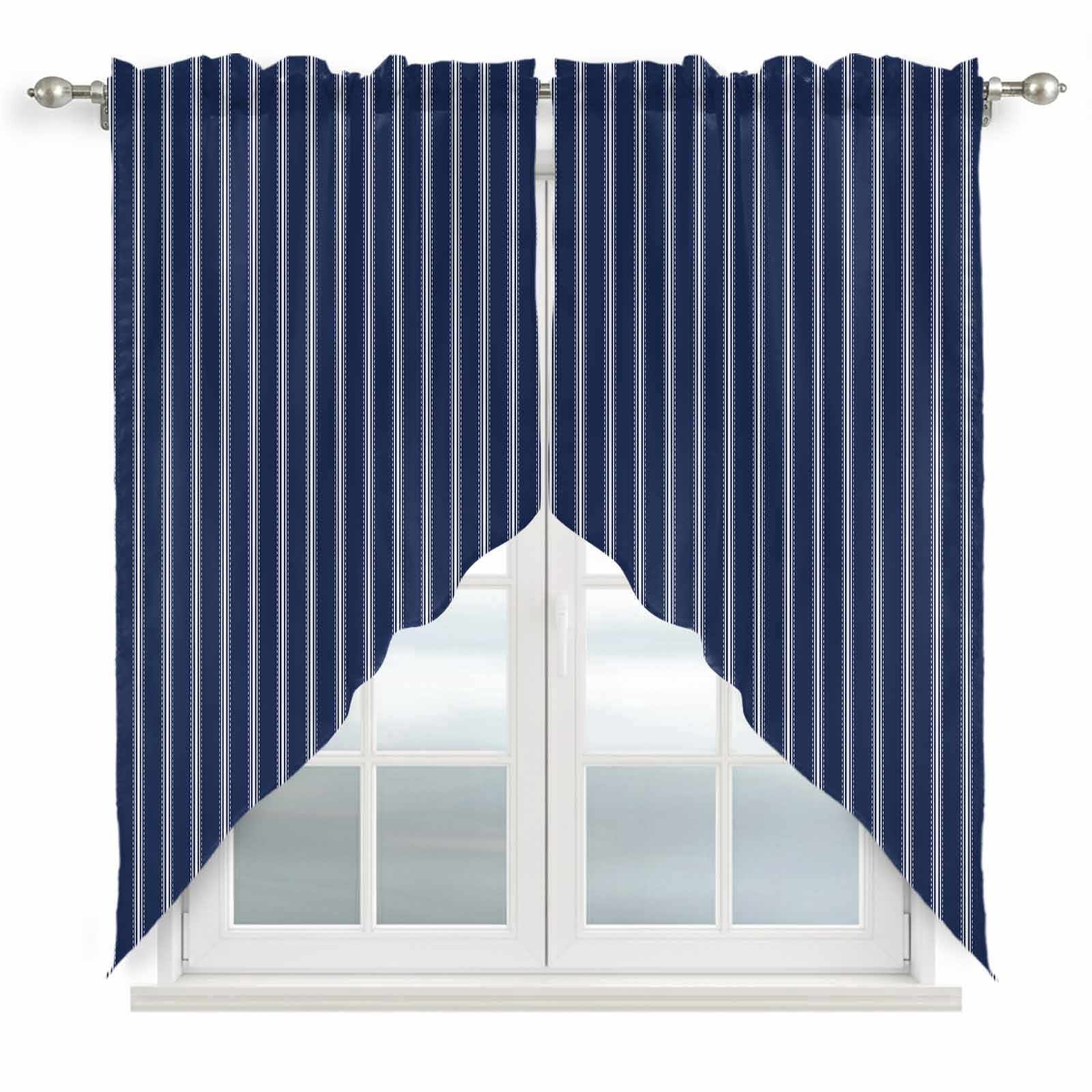 Navy Blue Striped Swag Curtain Valances, Navy Blue White Farmhouse ...