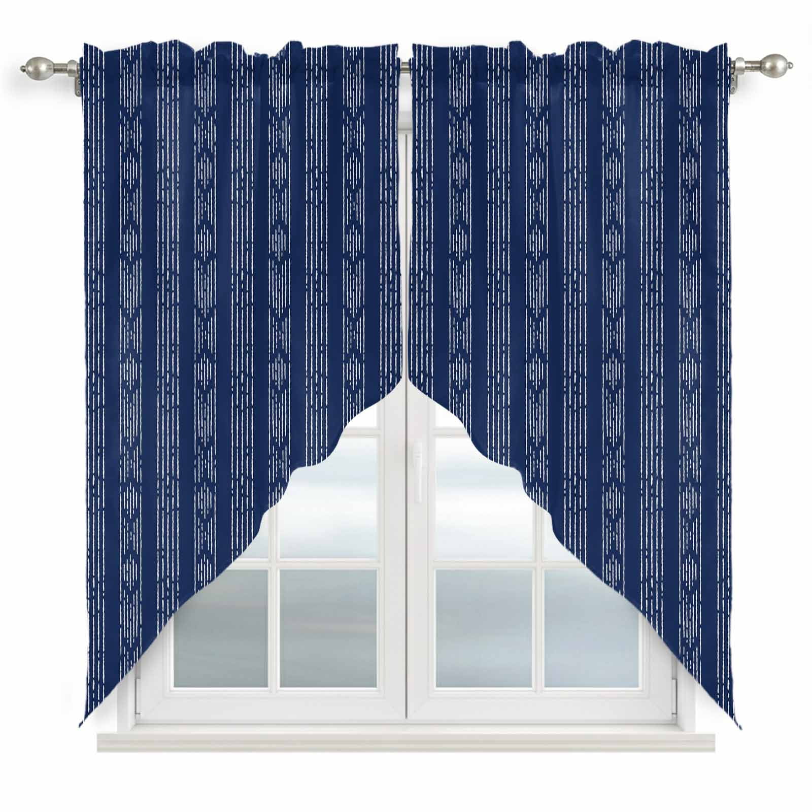 Navy Blue Striped Swag Curtains Modern Abstract Art Geometric Stripes ...