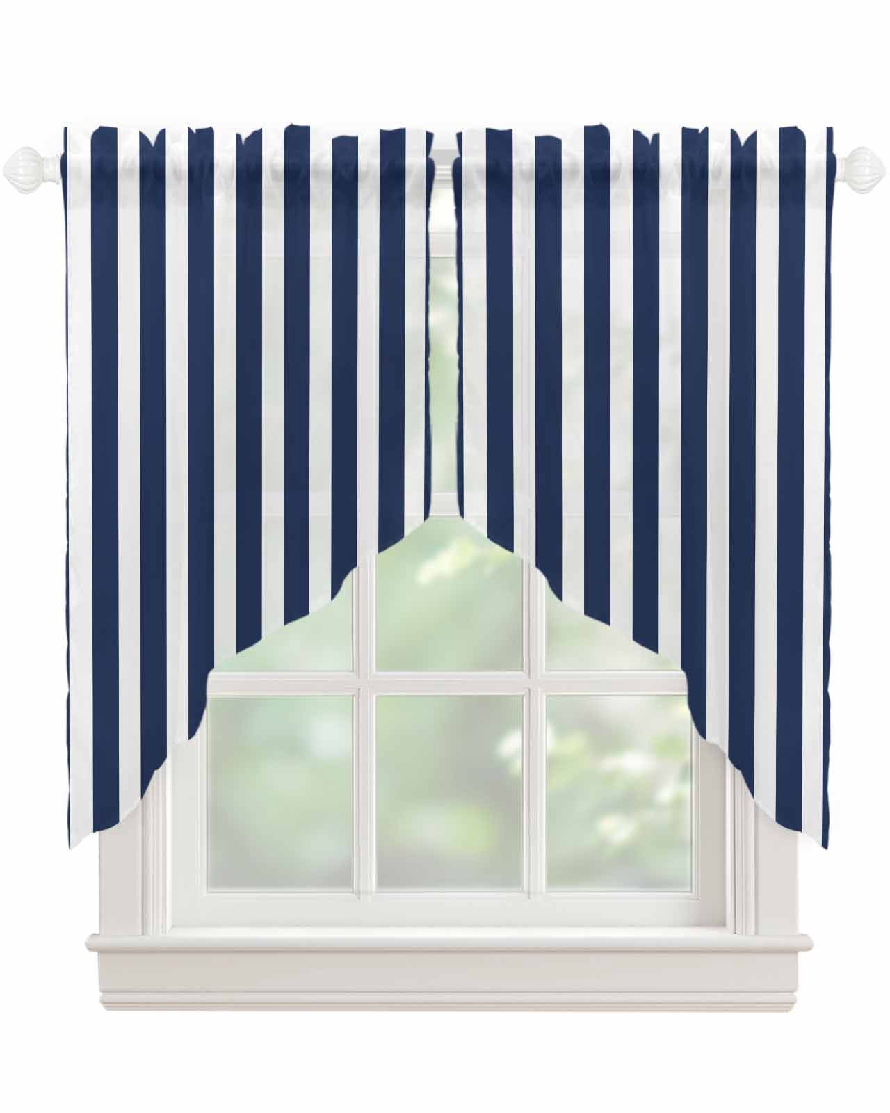Navy Blue Striped Swag Valances for Windows, Modern Farmhouse Blue ...