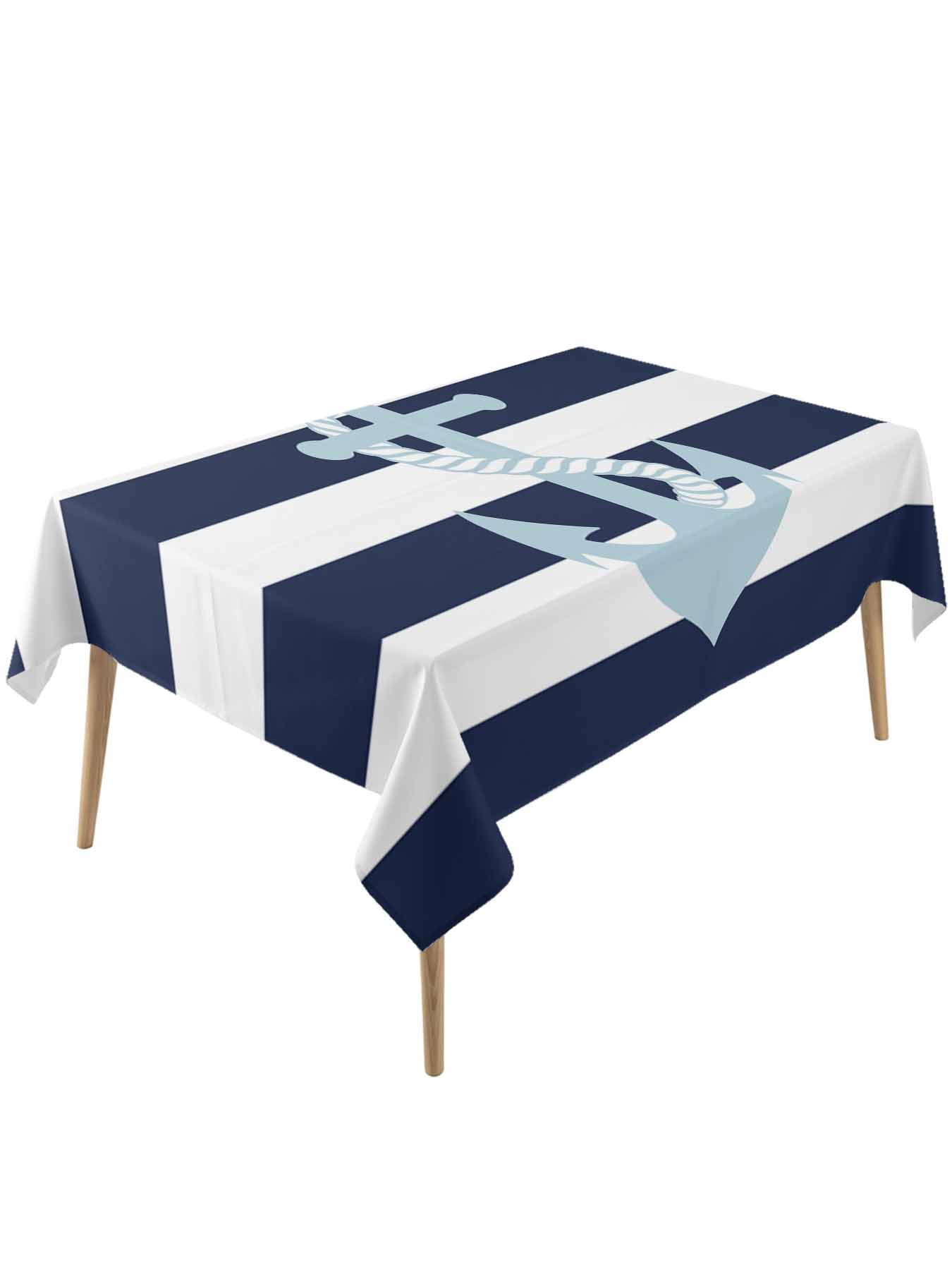 Navy Blue Striped Table Cloth, Blue Anchor Nautical Farmhouse ...