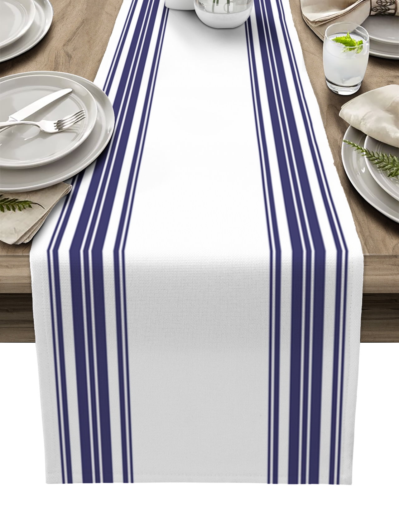 Navy Blue Striped Table Runner - 70 Inch Long, Kitchen Dining Table ...