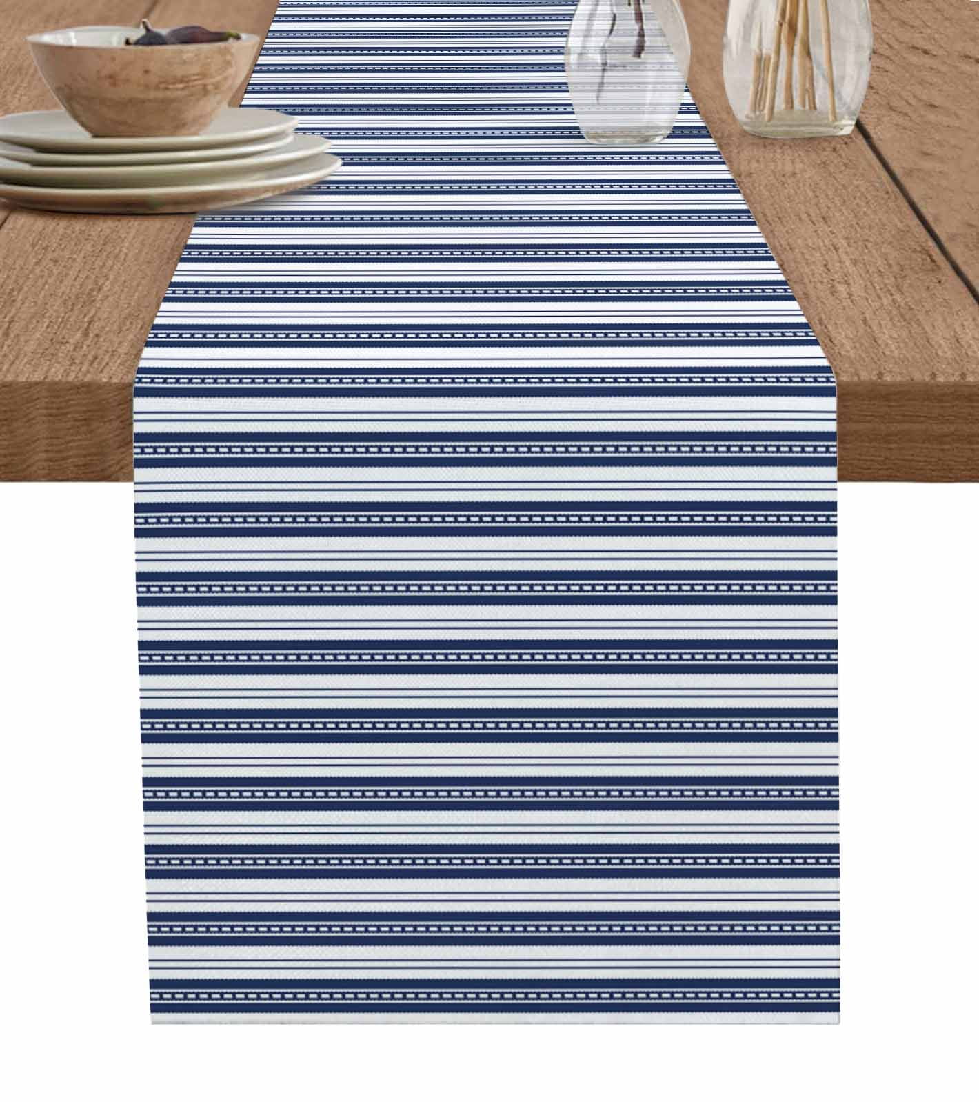 Navy Blue Striped Table Runner 72 Inches, Farmhouse Striped Geometric ...