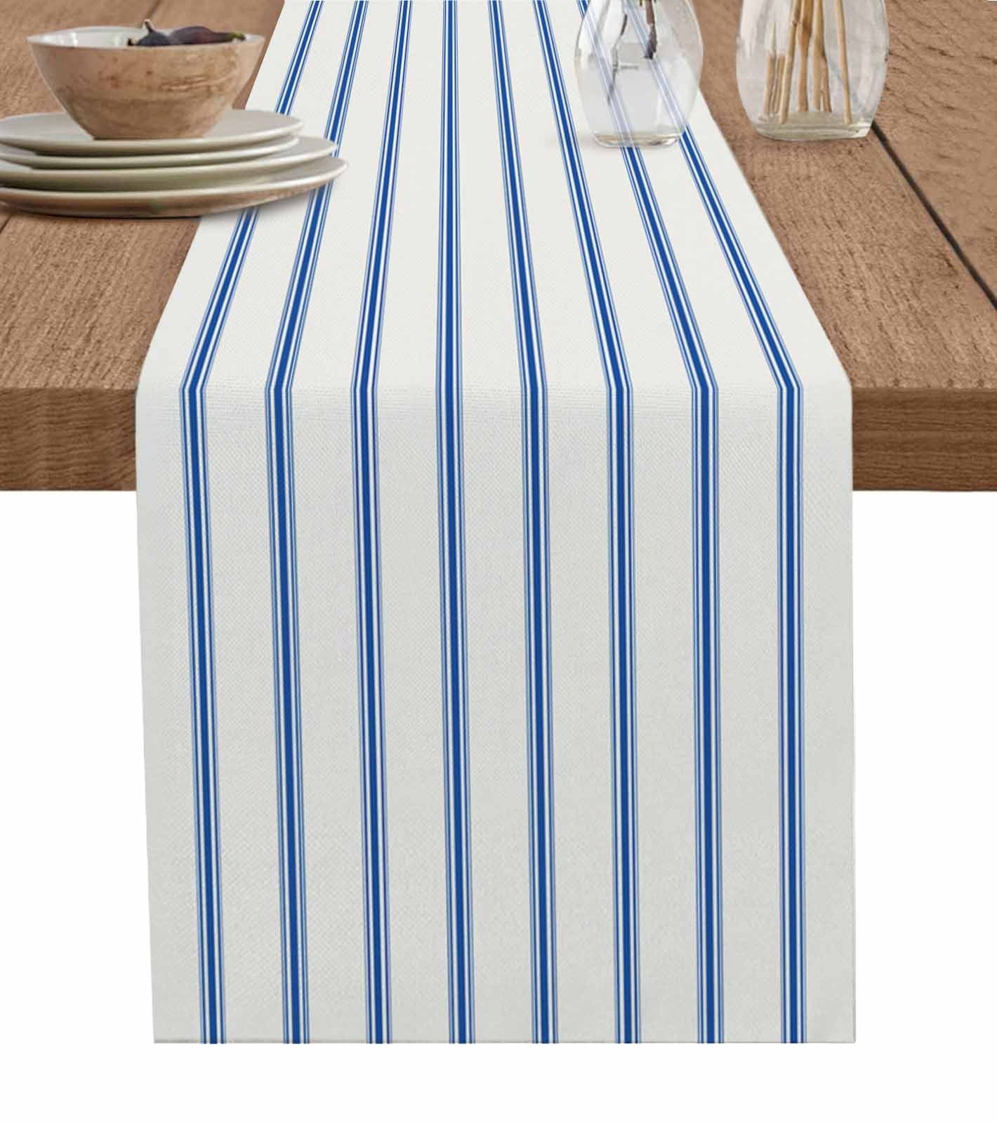 Navy Blue Striped Table Runner 90 Inches, Rustic Blue Stripe Modern Art ...
