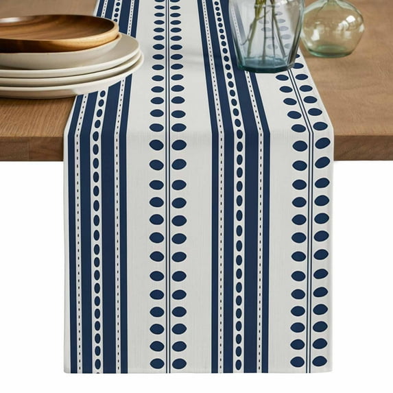 Navy Blue Striped Table Runner, Farmhouse Geometric Stripe Washable ...