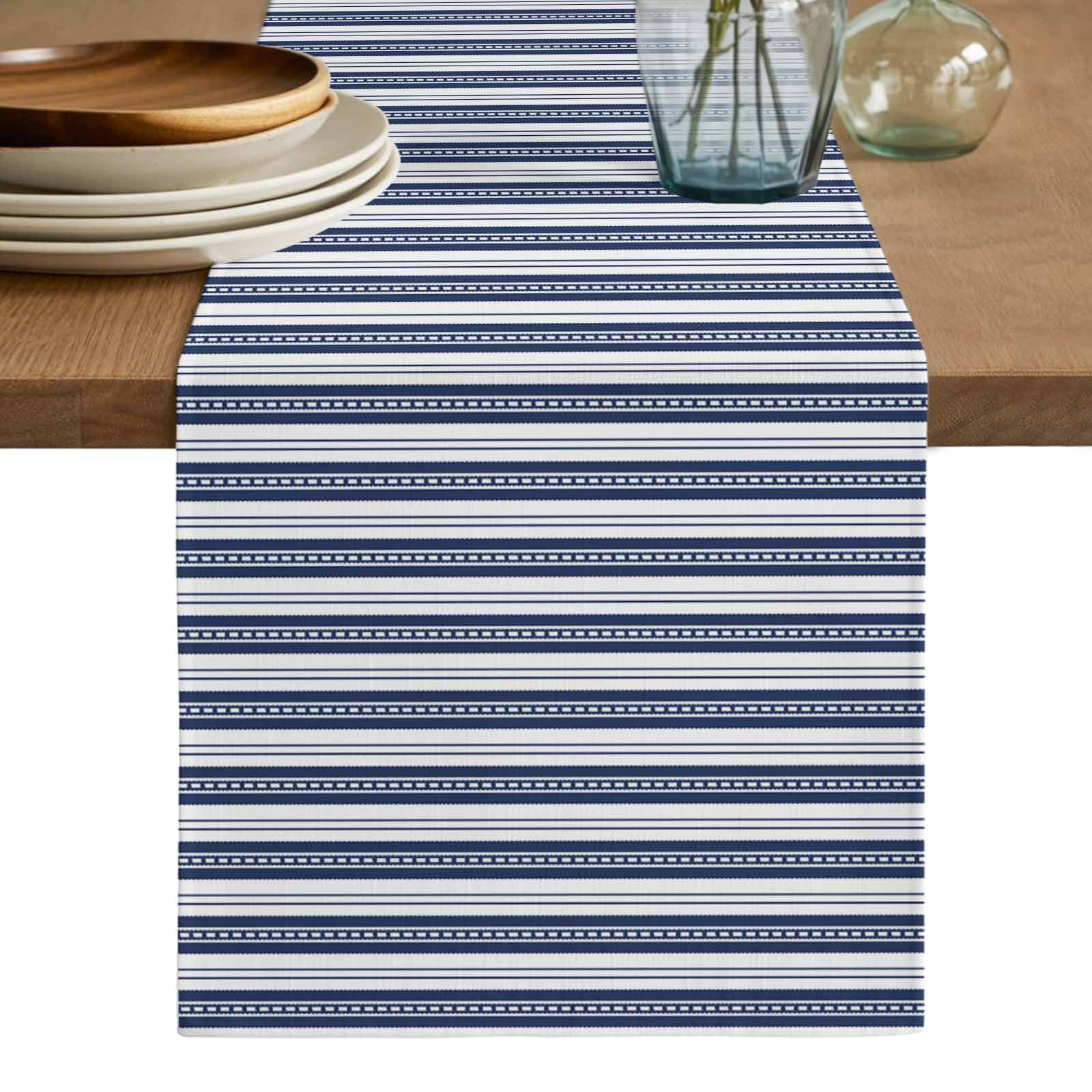Navy Blue Striped Table Runner, Farmhouse Striped Geometric Art ...