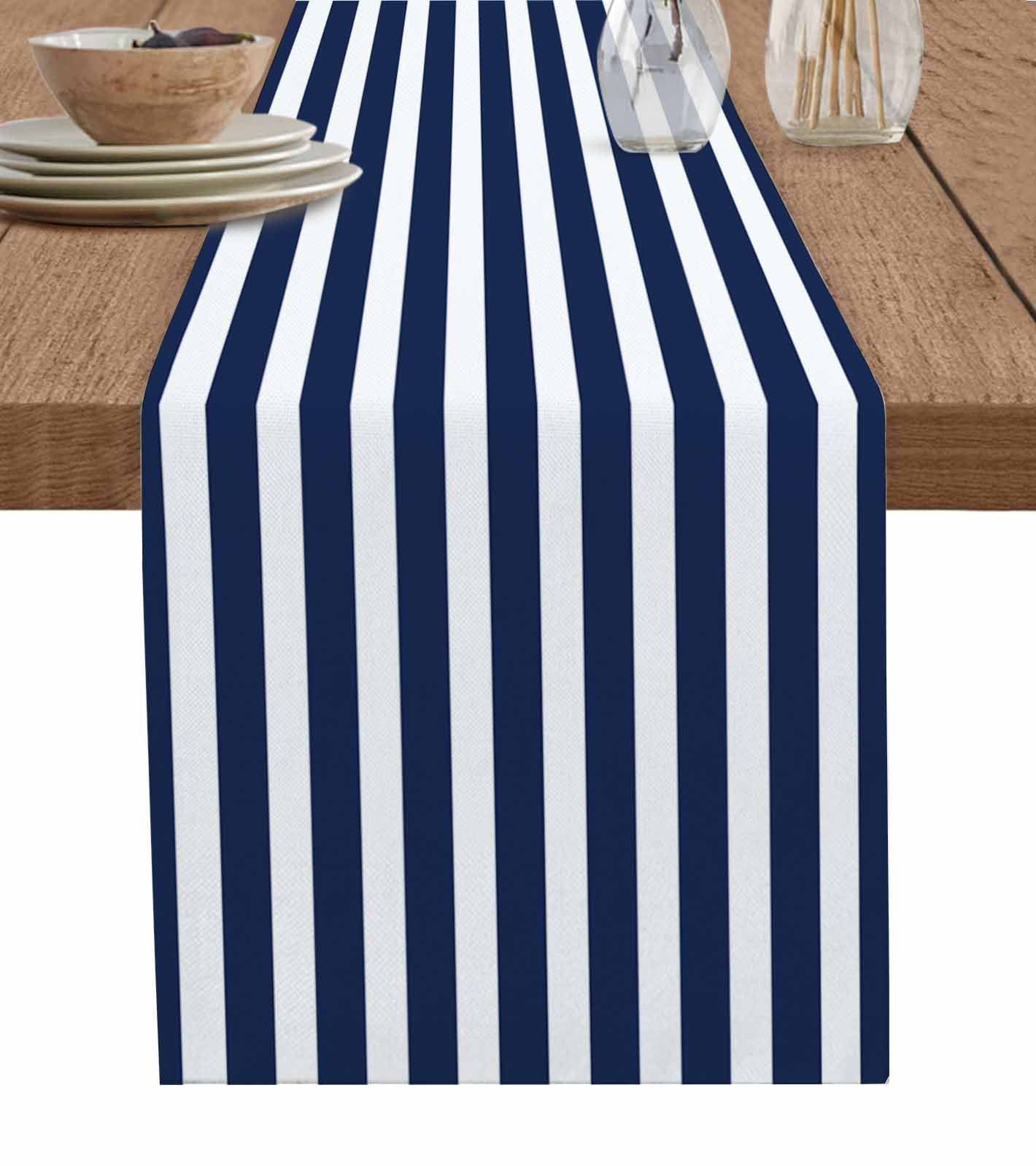 Navy Blue Striped Table Runner Modern Farmhouse Blue White Stripes ...