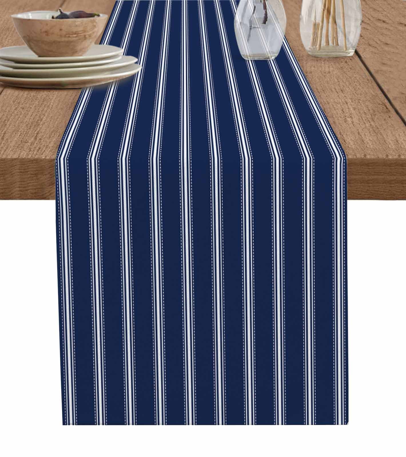 Navy Blue Striped Table Runner Navy Blue White Farmhouse Stripes ...