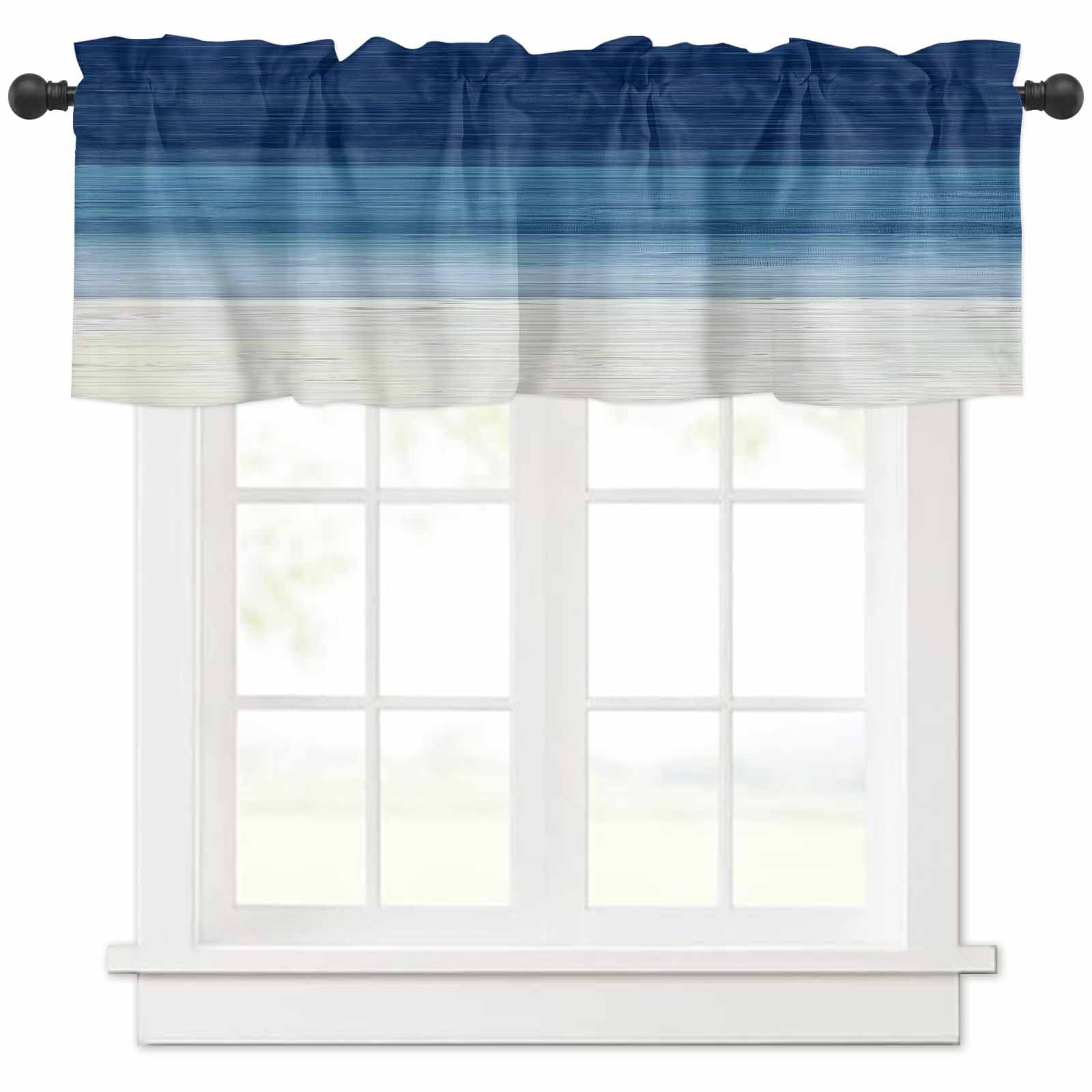 Navy Blue Striped Valances for Windows Farmhouse Kitchen Curtains ...
