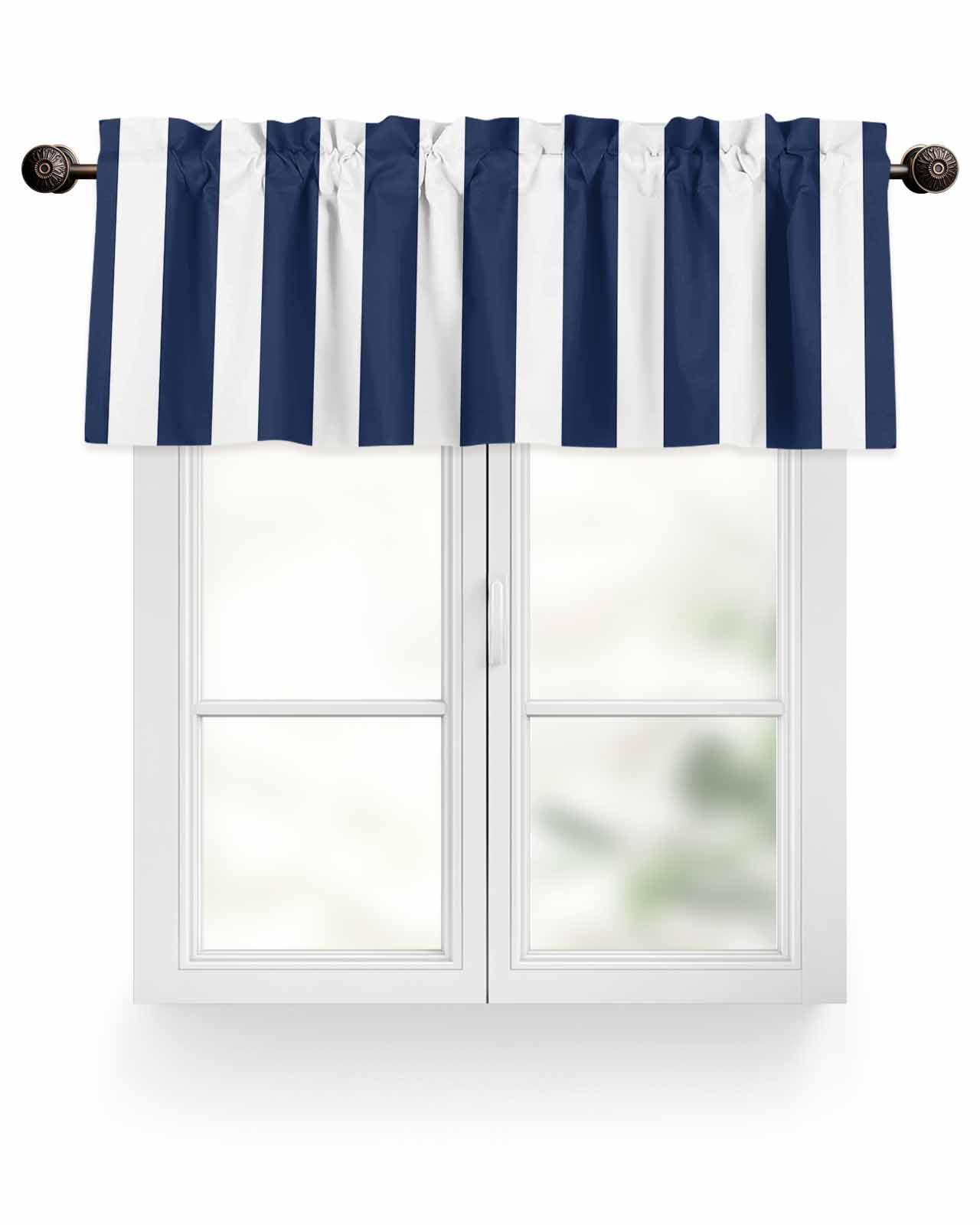 Navy Blue Striped Valances for Windows White Striped Geometric Valance ...