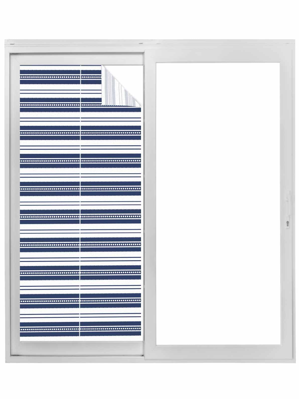 Navy Blue Striped Window Privacy Film, Farmhouse Striped Geometric Art ...