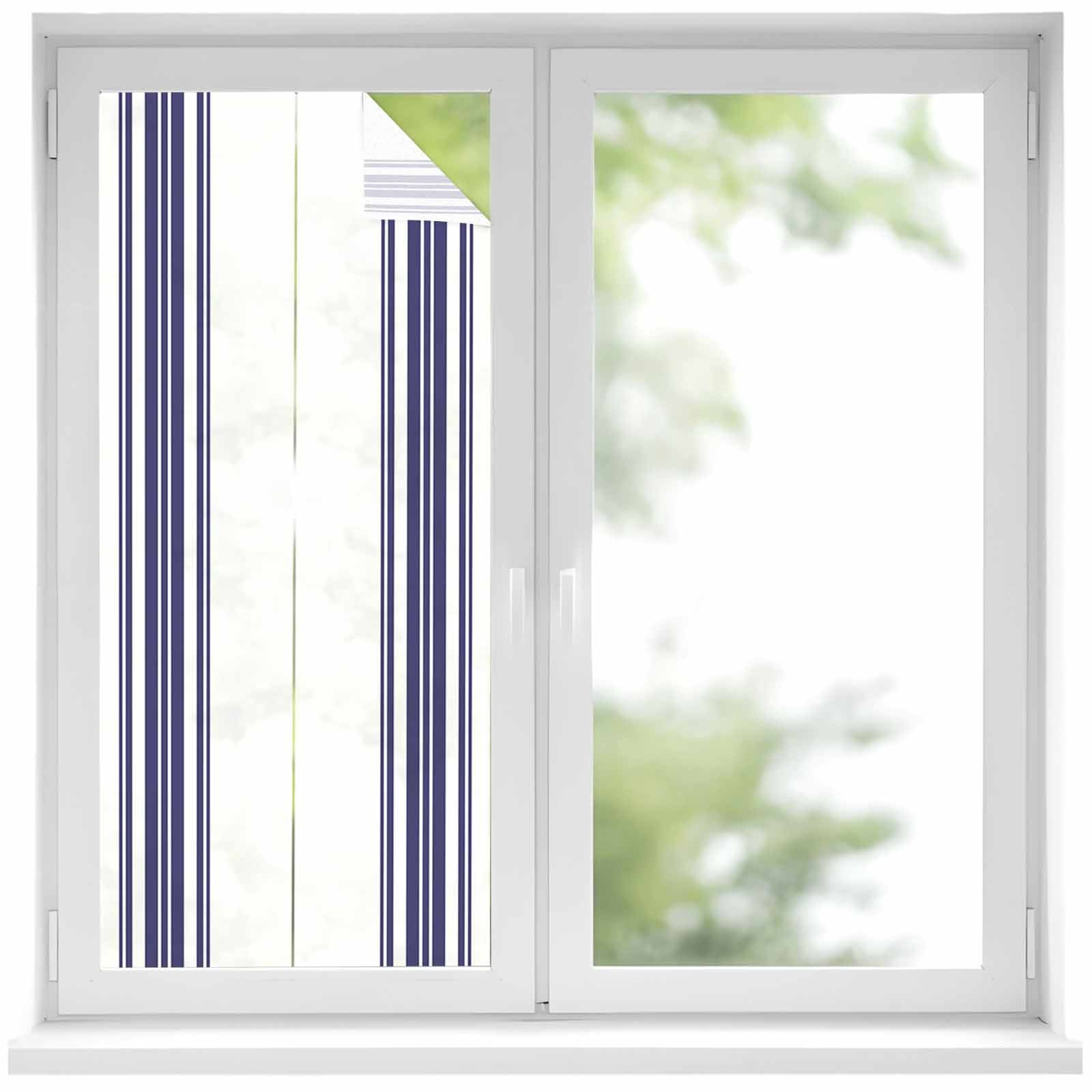 Navy Blue Striped Window Privacy Film, Modern White Striped Abstract ...