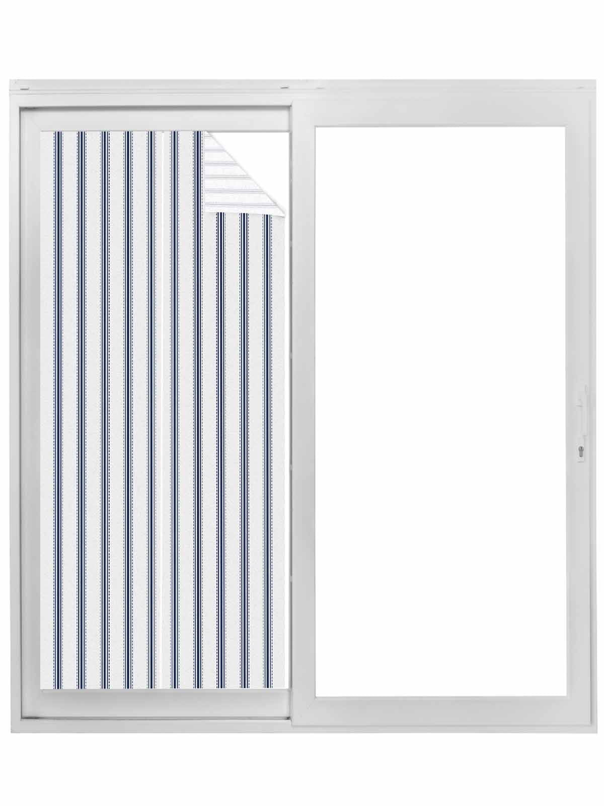 Navy Blue Striped Window Privacy Film, Navy Blue White Stripes ...