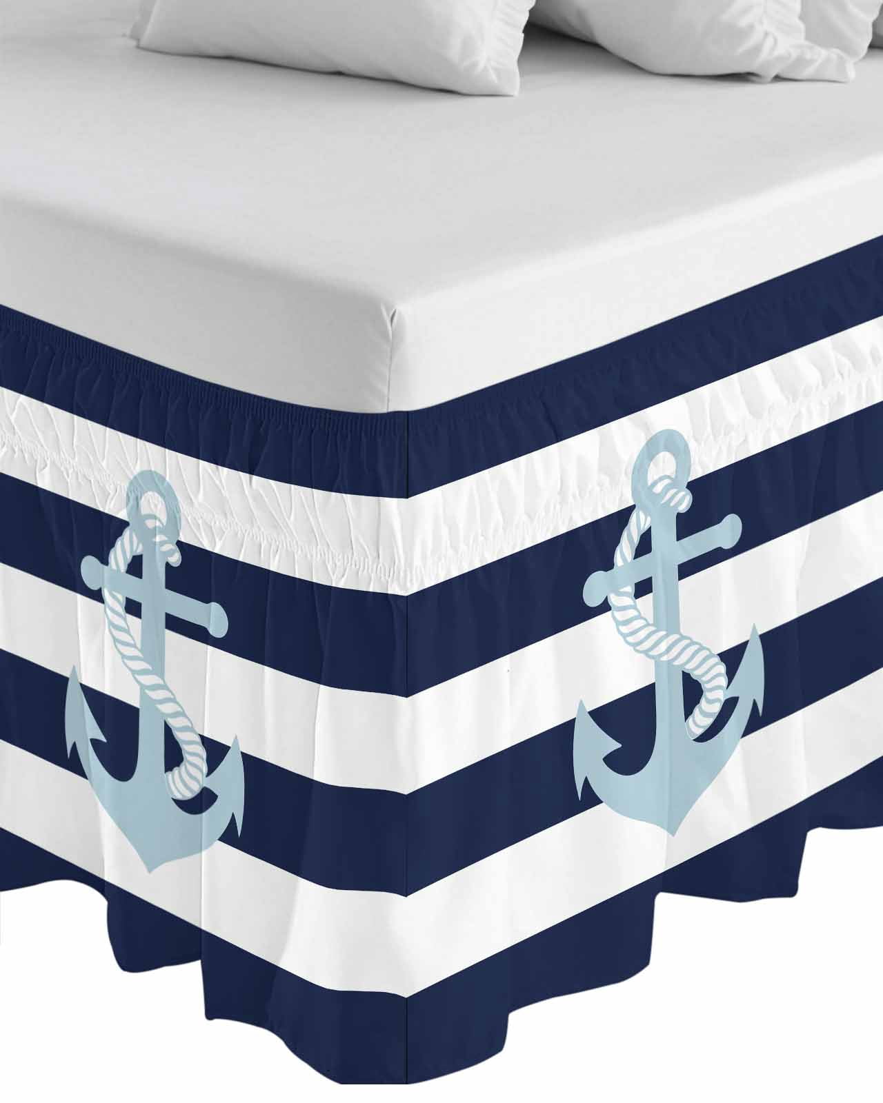 Navy Blue Striped Wrap Around Bed Skirts for Queen Bed 18