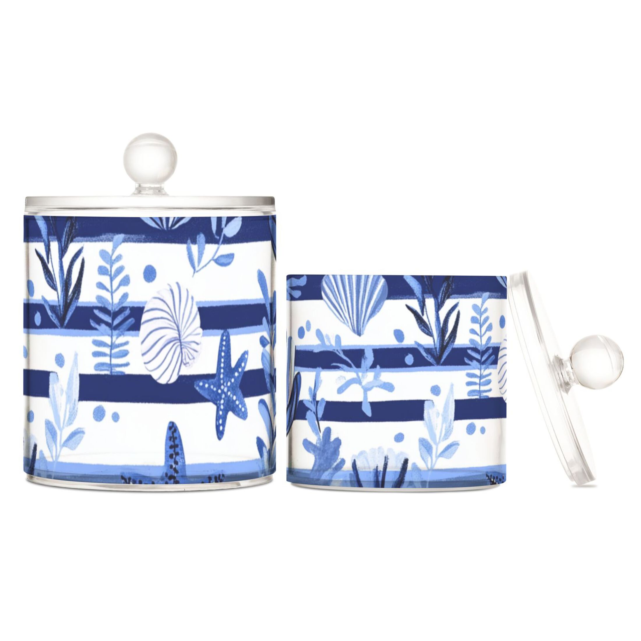 Navy Blue Stripes Leaves Starfishes Shells Translucent Plastic Cans ...