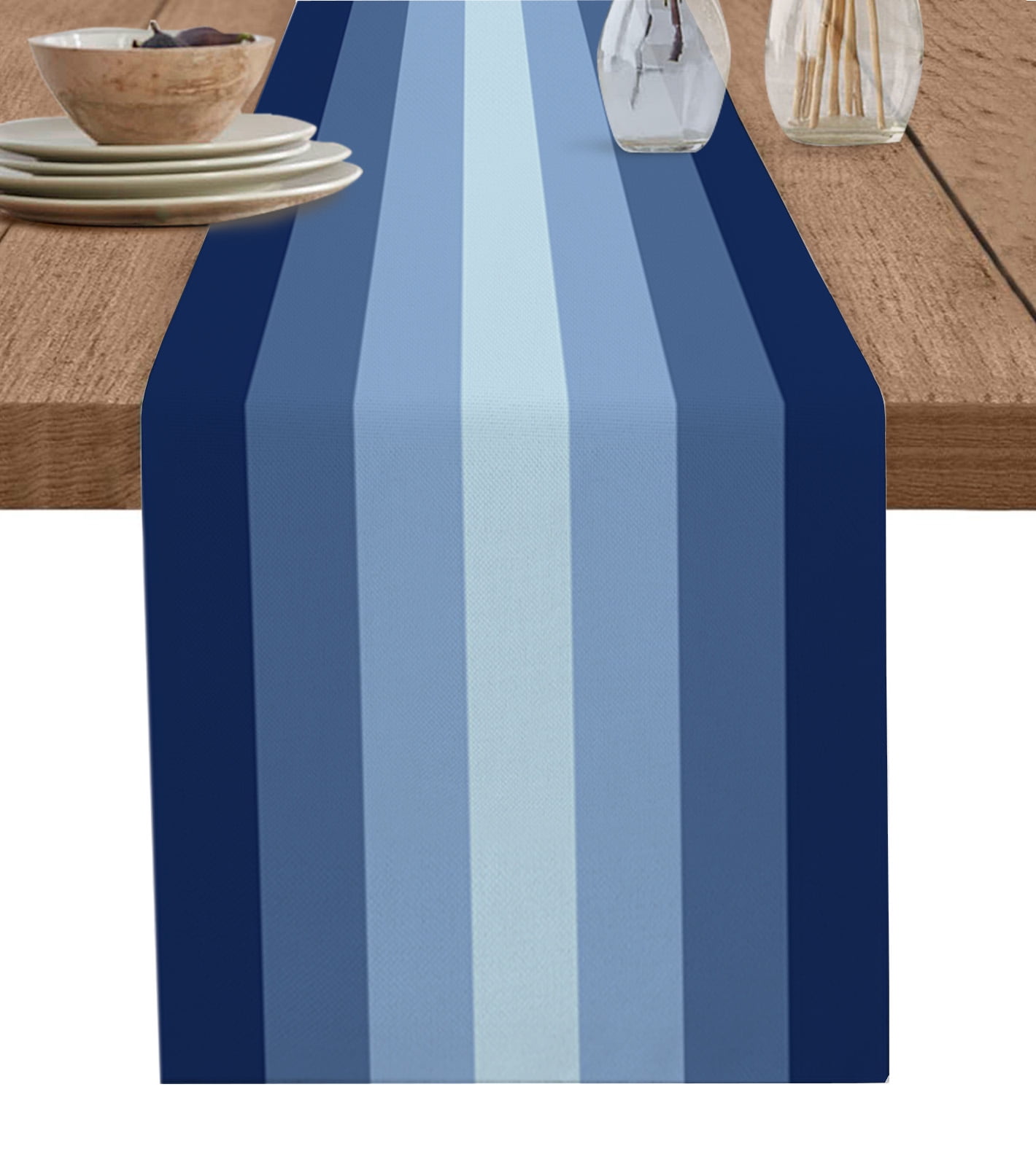 Navy Blue Stripes, Table Runner Gradient Modern Minimalist Geometric ...