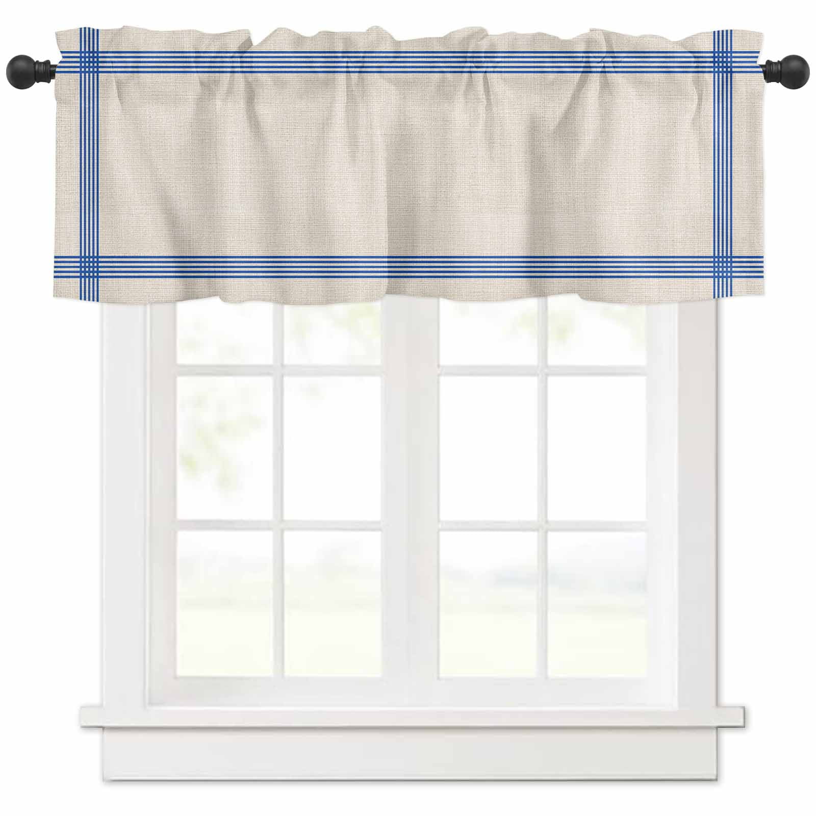 Navy Blue Stripes Valances for Windows Farmhouse Kitchen Curtains ...