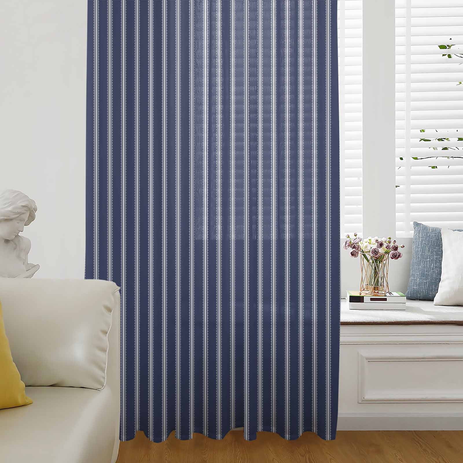 Navy Blue Stripes Window Curtain 72 Inches Long,Geometric Vertical ...