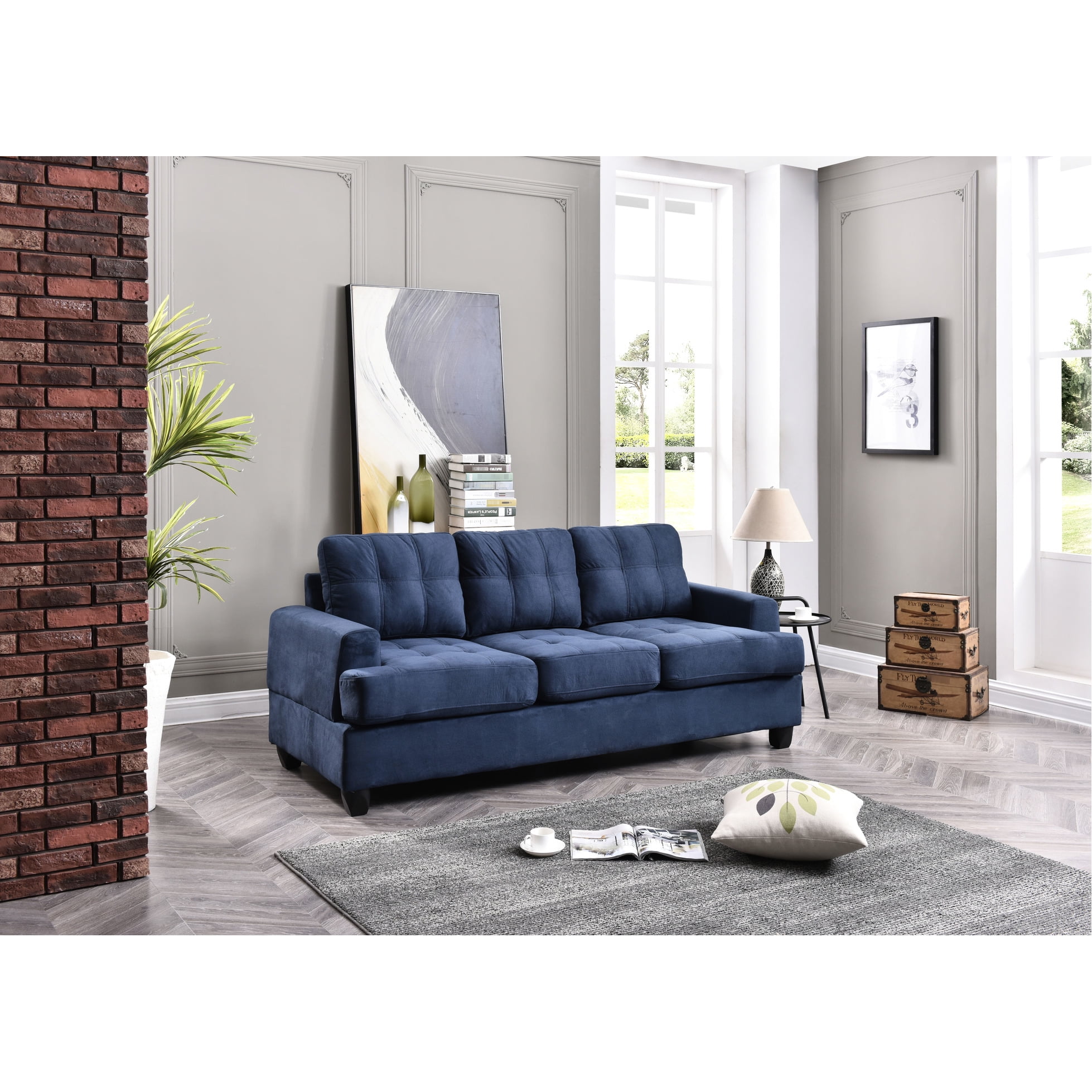 Navy Blue Suede With Soft Fabric And Frame For Comfort Use Transitional ...