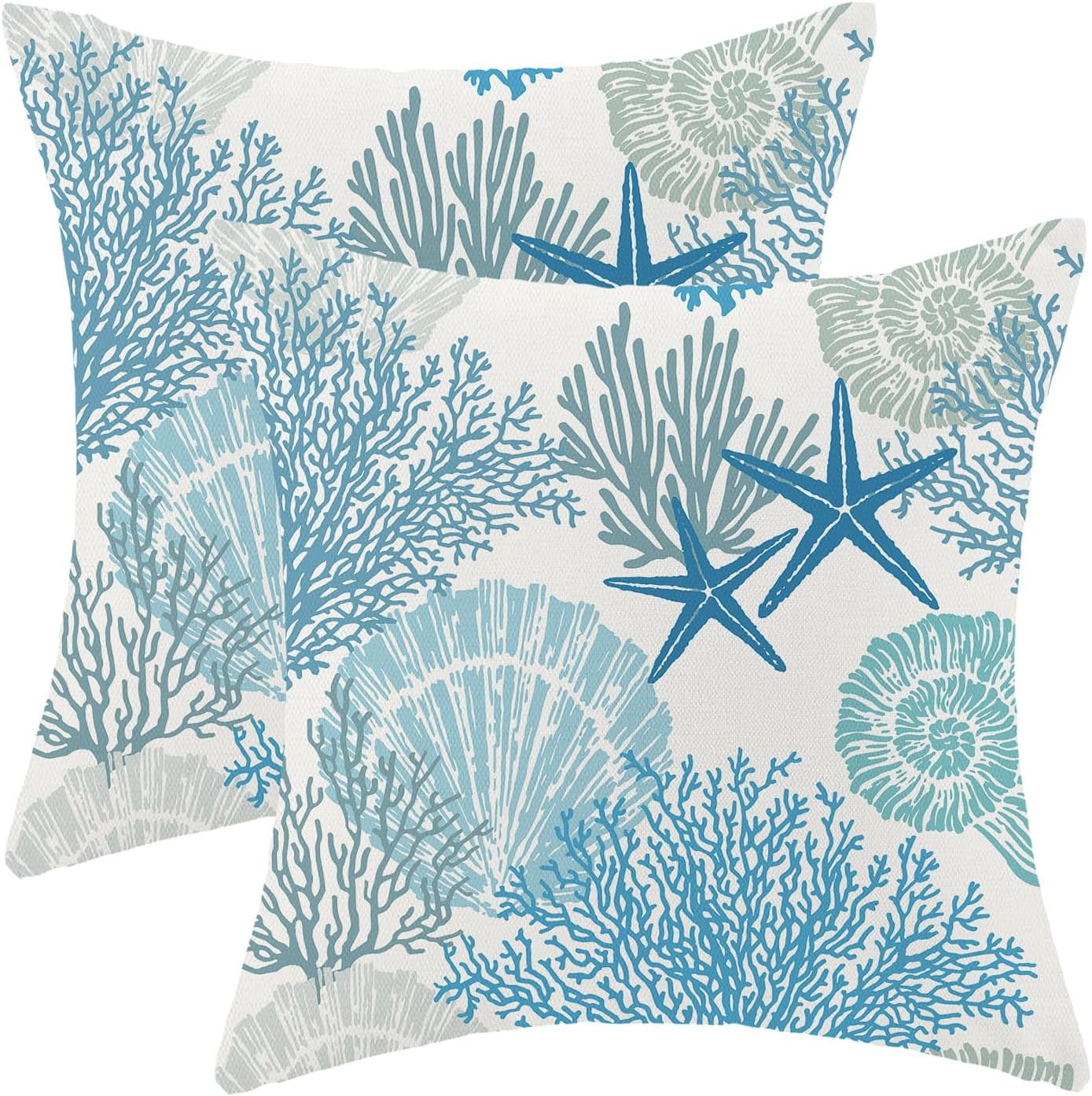 Navy Blue Summer Outdoor Coastal Pillow Covers 18x18 Inch Set of 2 Aqua ...