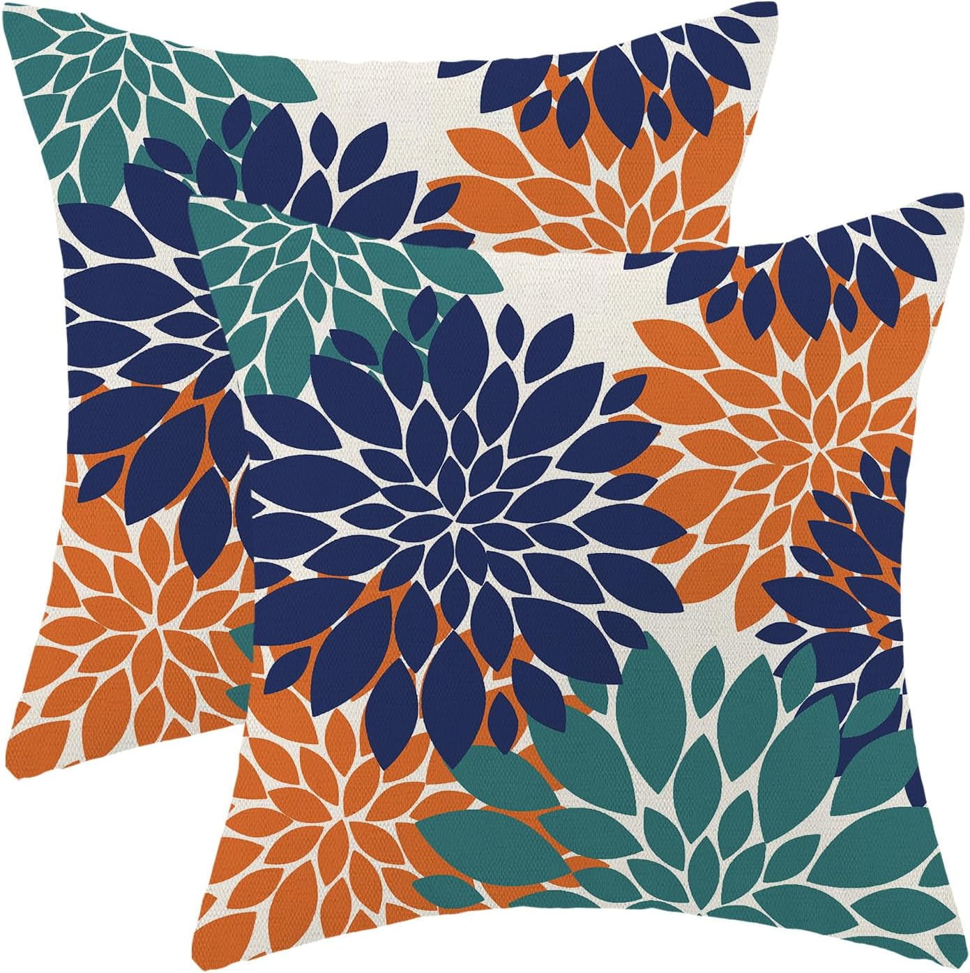 Navy Blue Summer Outdoor Pillow Covers 18x18 Inch Set of 2 Aqua Teal ...