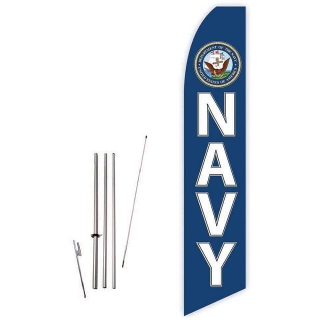 Navy Blue Super Novo Feather Flag - Complete with 15ft Pole Set and ...