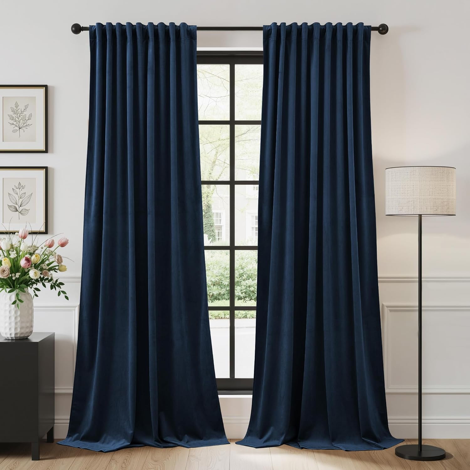Navy Blue Super Soft Velvet Light Blocking Curtains 90" Long, Back Tab ...