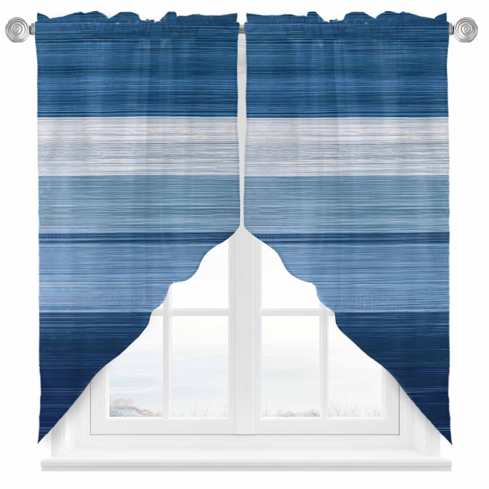 Navy Blue Swag Curtain Valance for Windows, Gradient Stripe Abstract ...
