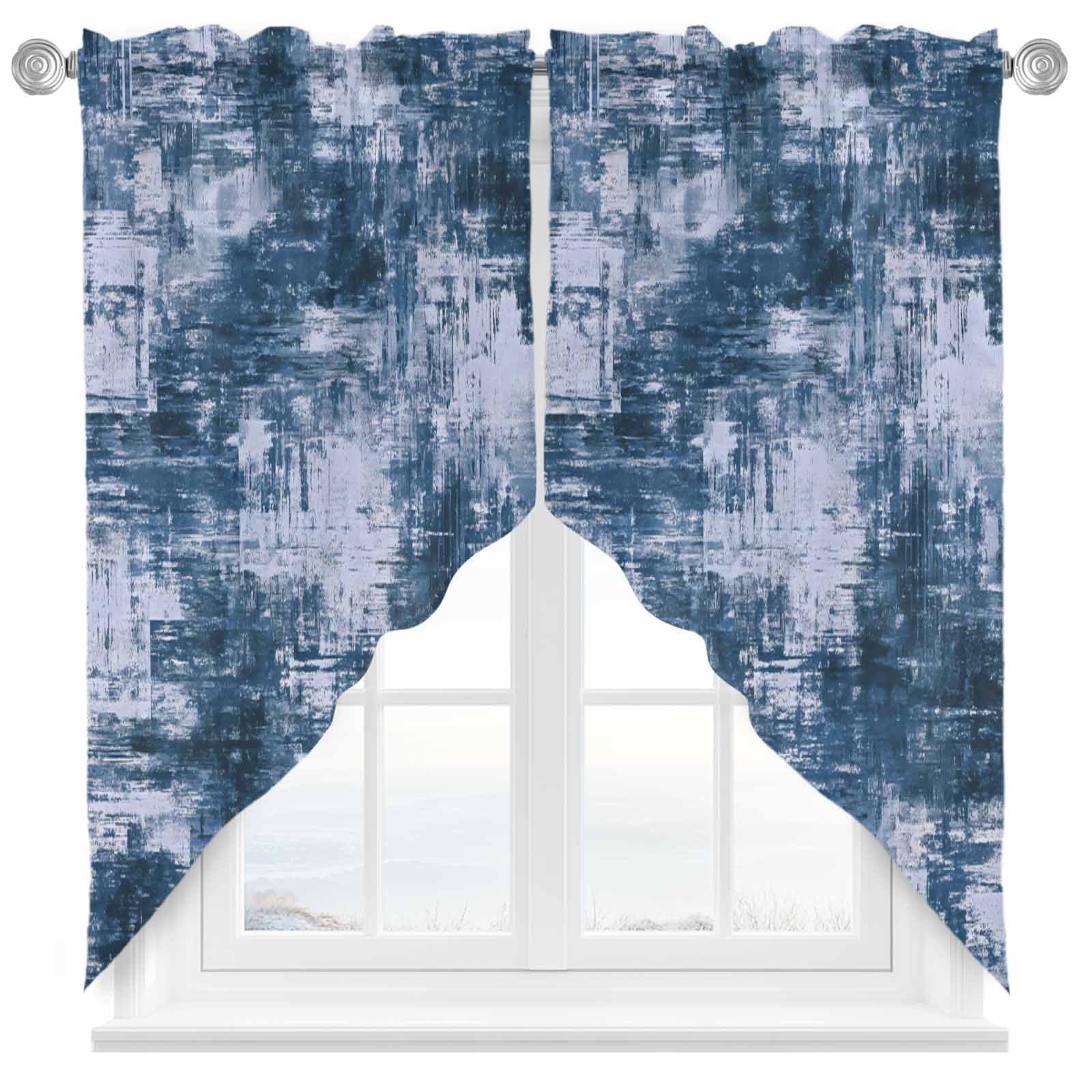 Navy Blue Swag Kitchen Curtain Valances, Modern Abstract Gradient Blue ...