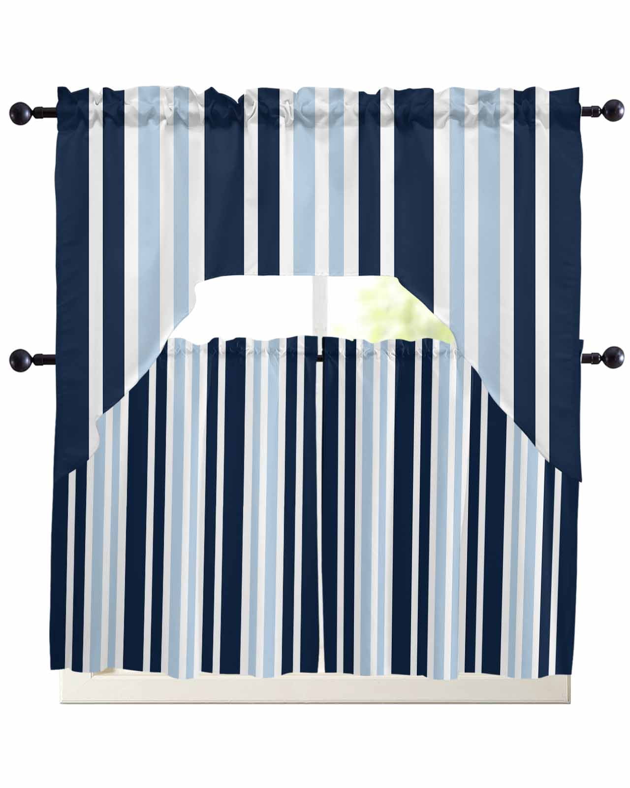 Navy Blue Swag Kitchen Curtains Sets for Windows 24 Inch Length, Modern ...