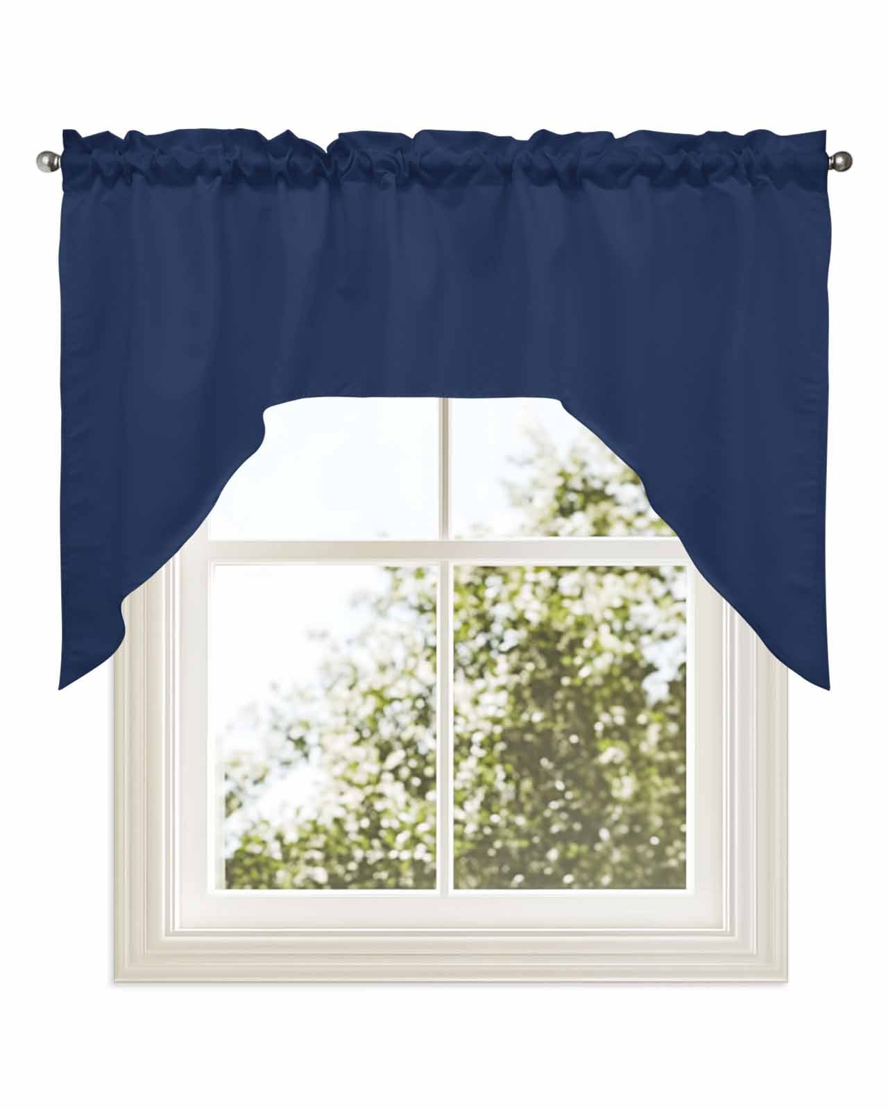 Navy Blue Swag Valance for Windows 56'' x 36'', Modern Pure Navy Blue ...