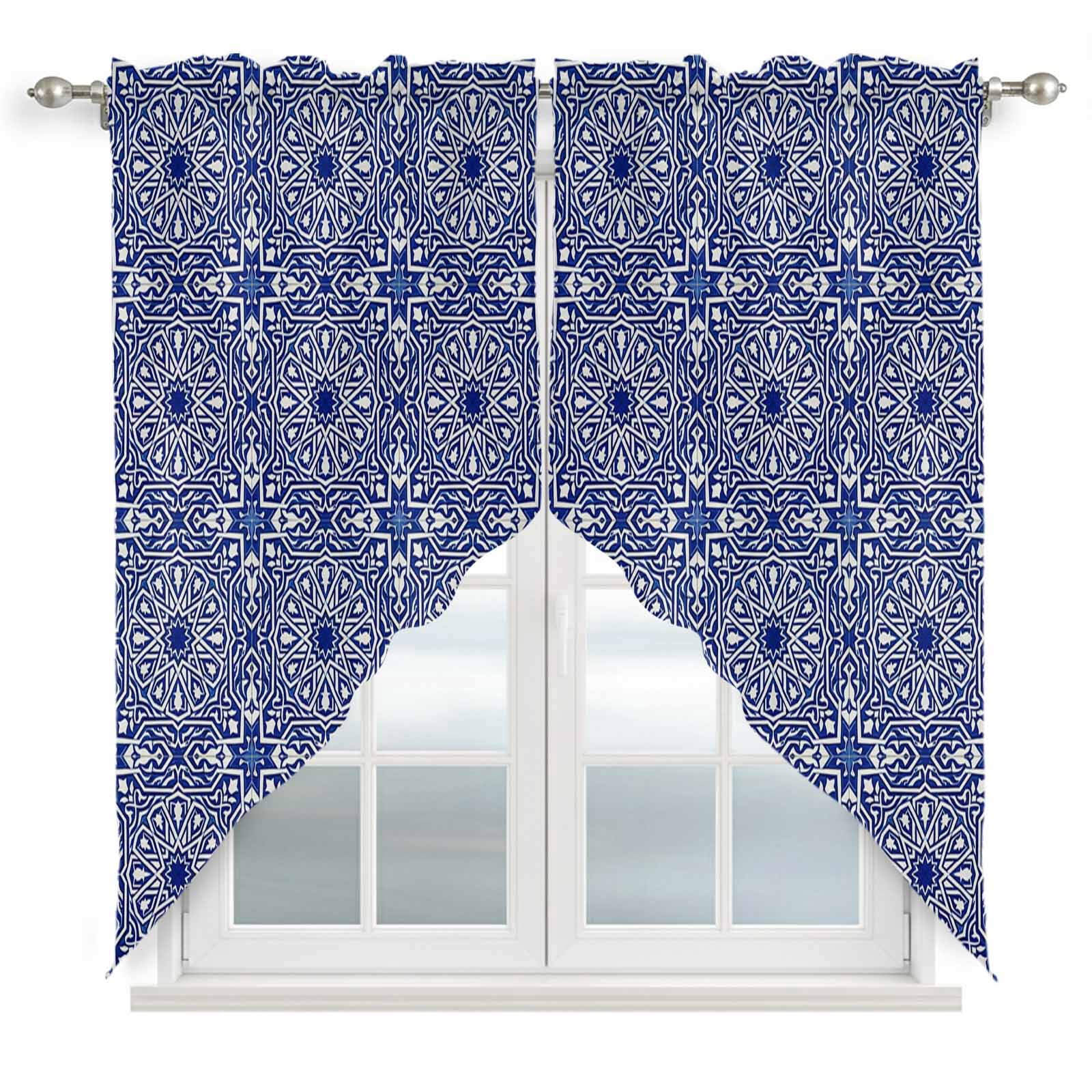 Navy Blue Swag Valances for Windows 2 Pack, Kitchen Window Curtains 36 ...